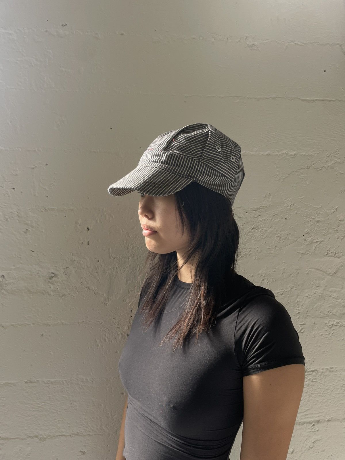 Vintage Vintage 1950-60 Rail Car Conductor hat blue and white stripe ...