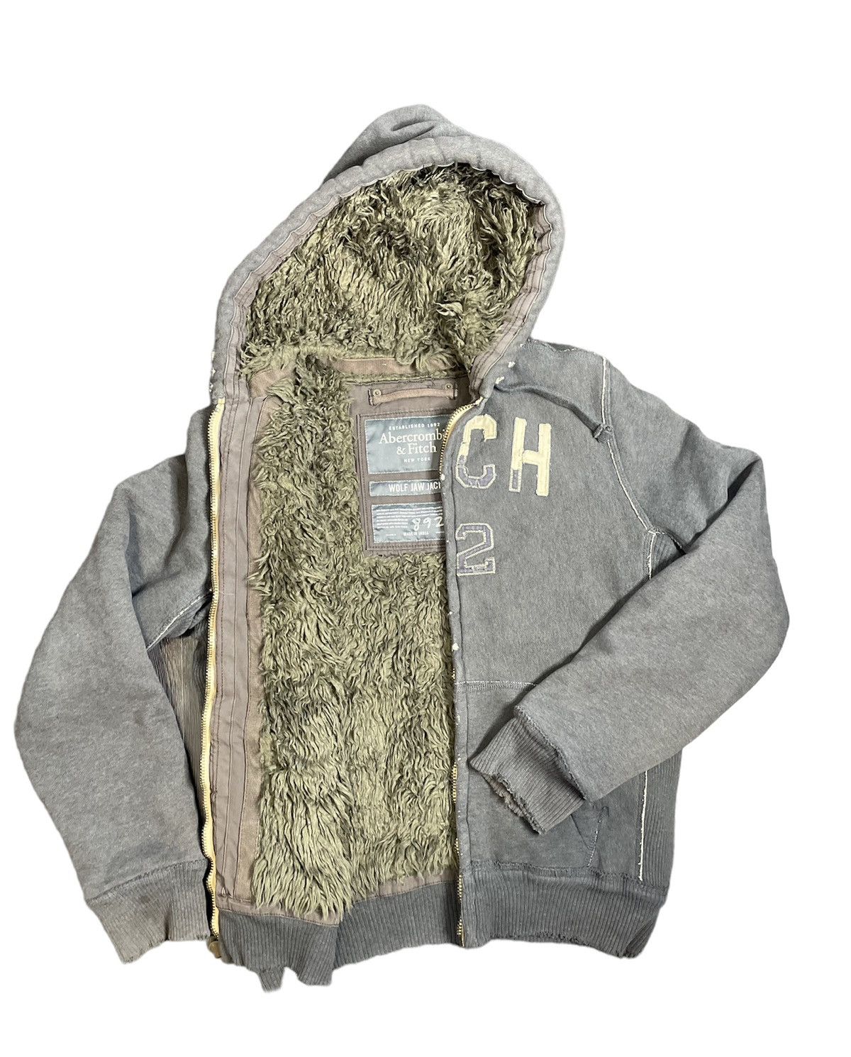 Abercrombie & Fitch Abercrombie Wolf Jaw Jacket Sherpa Fur Distressed ...