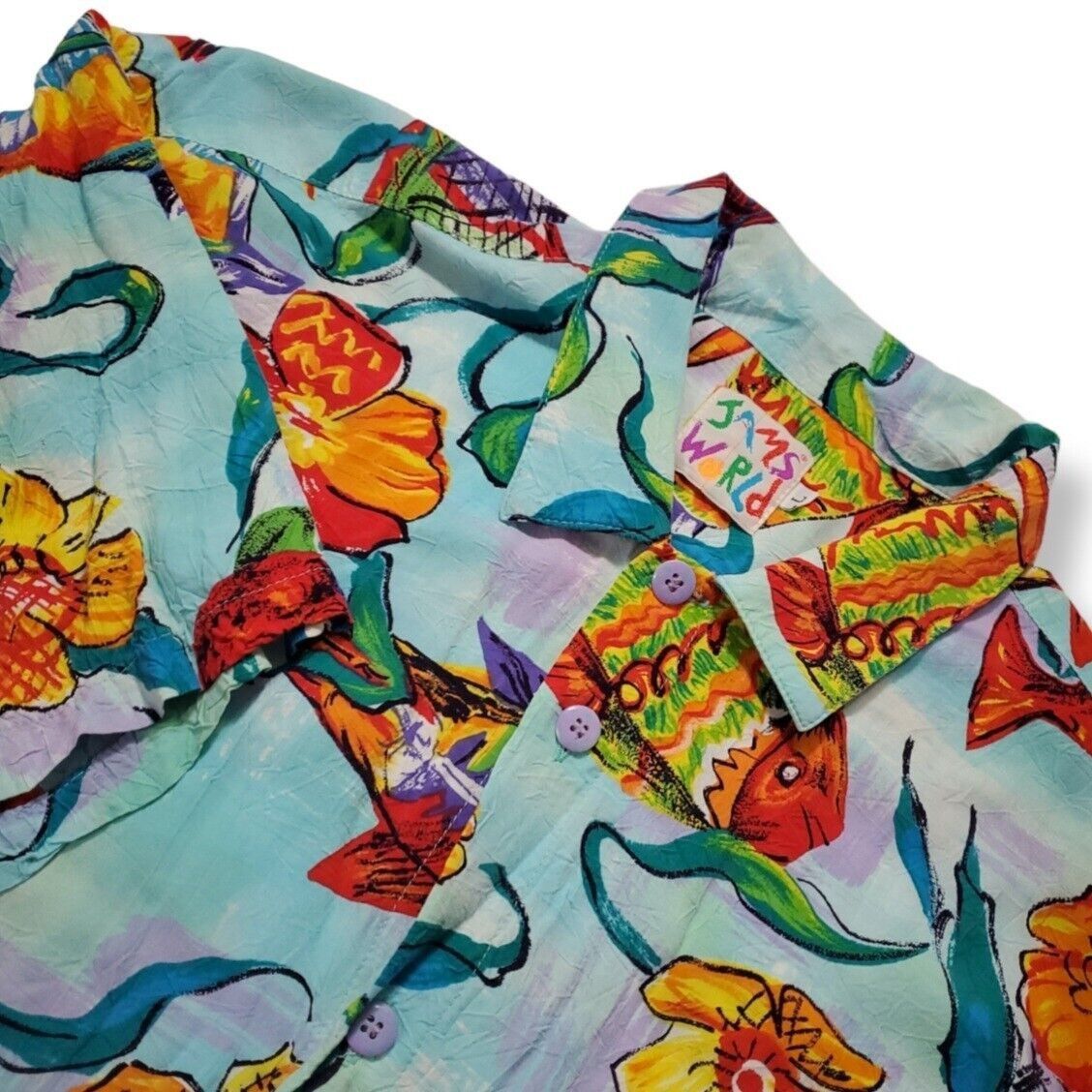 Jams World Vintage Jams World Surf Line All Over Print Fish Button Up H ...