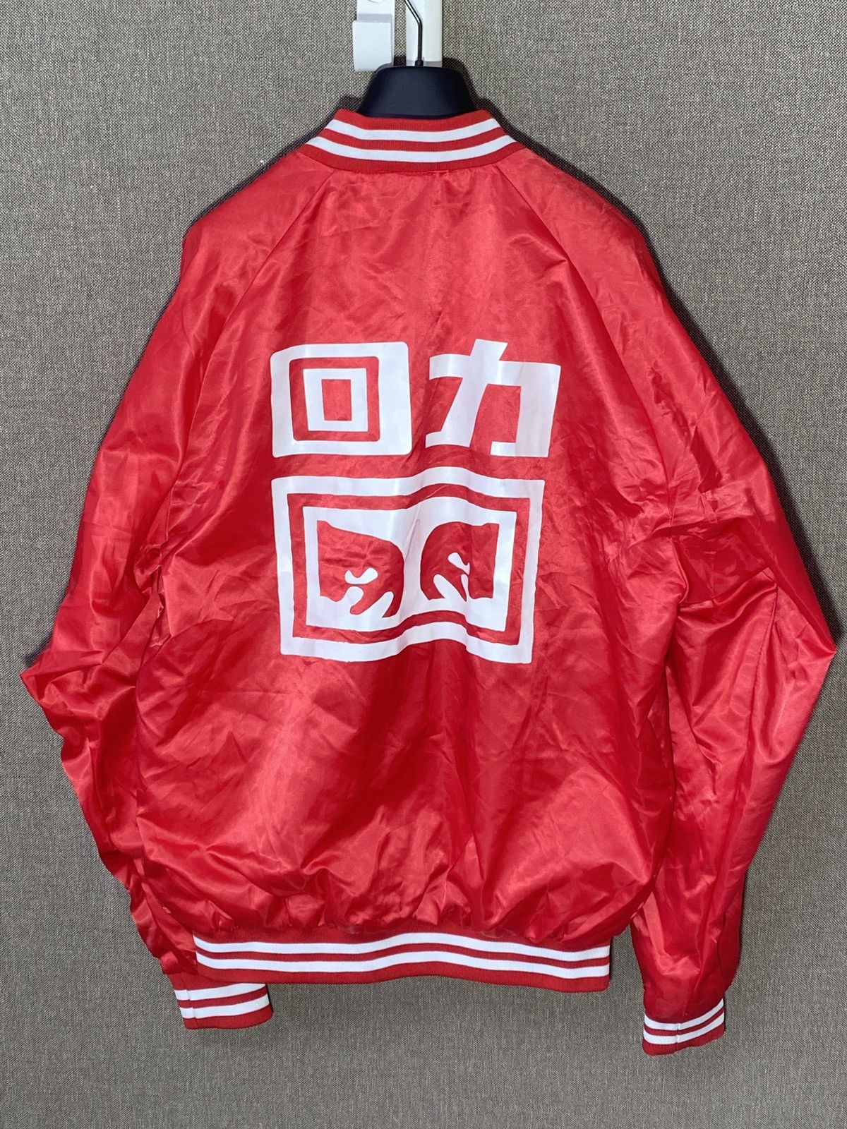 Obey Obey Warrior QR Code Logo Lightweight Bomber Jacket In Red | Grailed