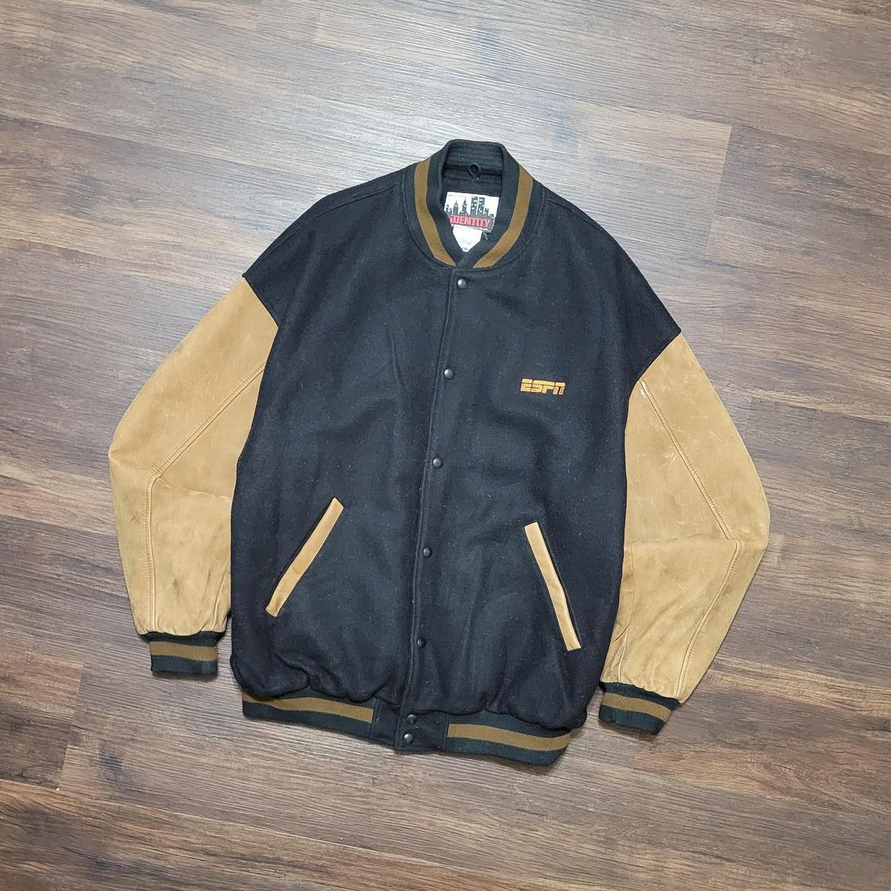 Vintage Vtg 90s ESPN Quilt Lined Wool Leather Varsity Bomber Jacket | Grailed