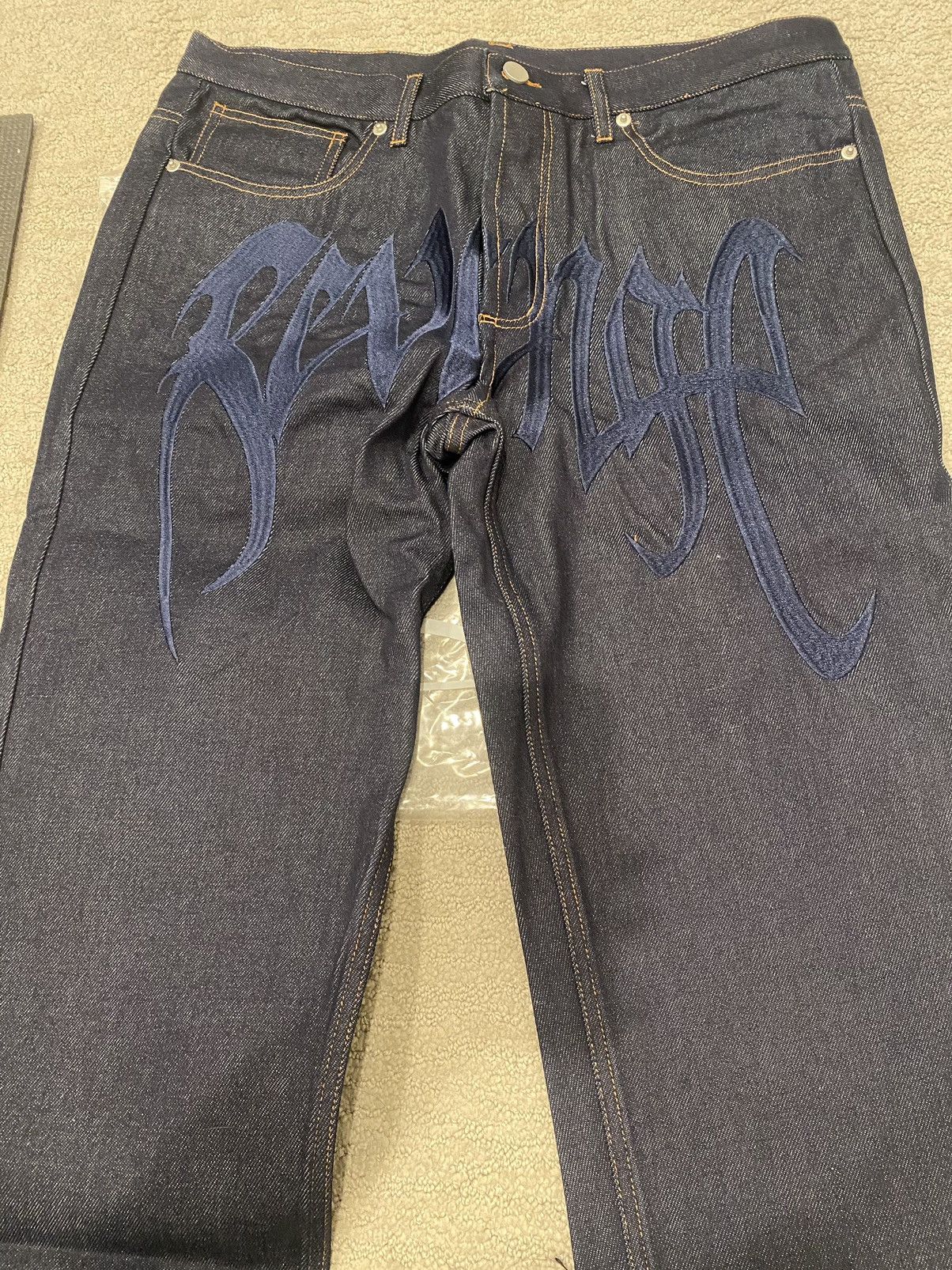 Revenge revenge navy embroidered jeans | Grailed