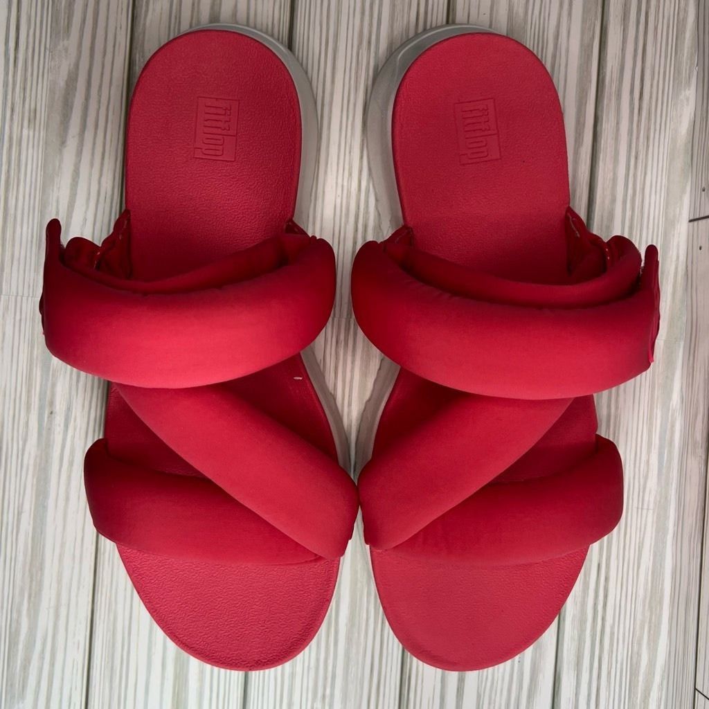 Other Fitflop Womens 8 Elsa Sandals Hot Pink Puffy Low Wedge Slip | Grailed