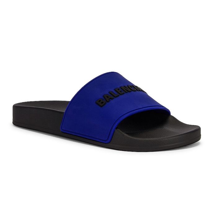 Balenciaga Balenciaga Black Blue Bicolor Rubber Logo Slide Pool Sandal ...