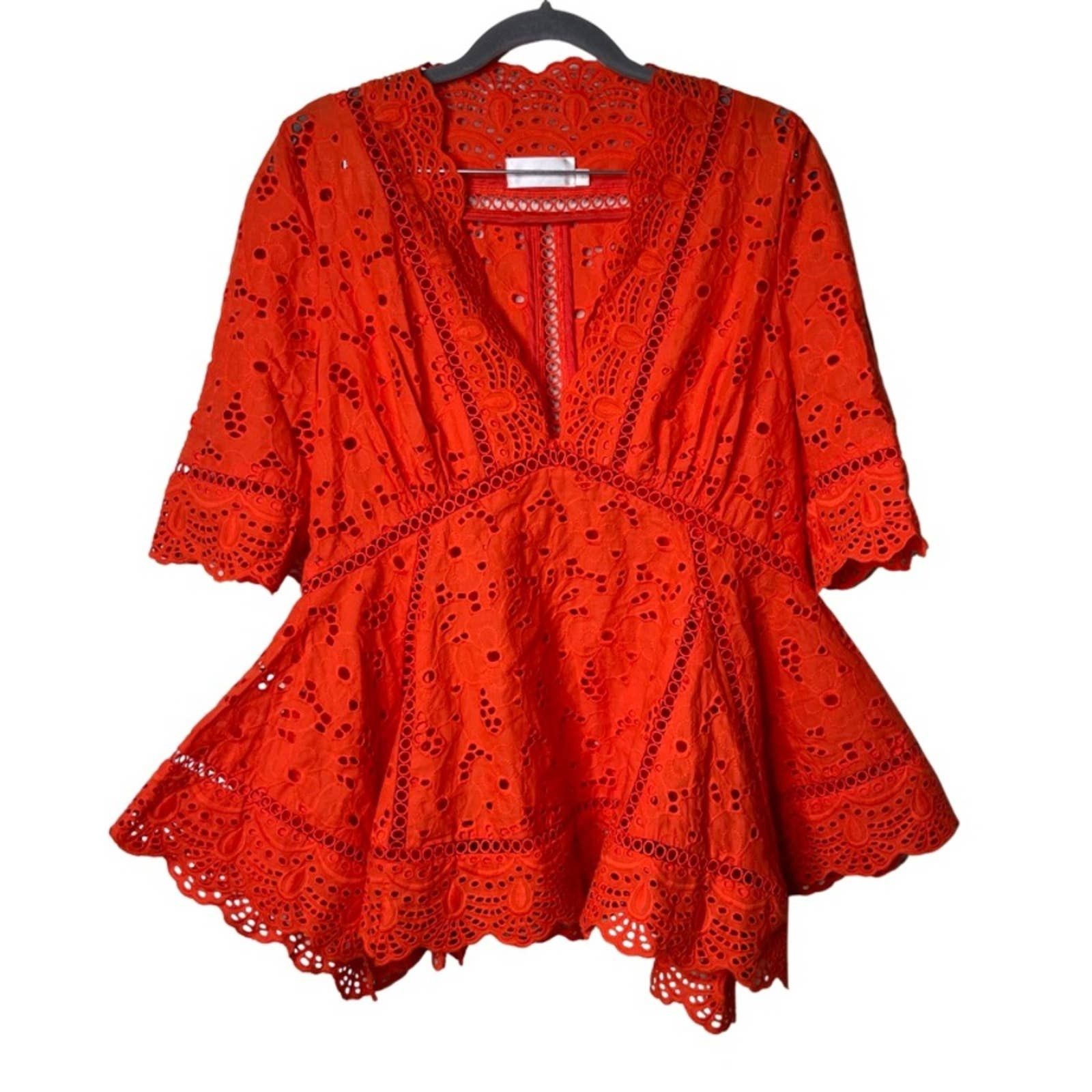 Zimmermann Zimmerman Red Hyper Eyelet Broderie Anglaise Top sz 2 US 8 ...