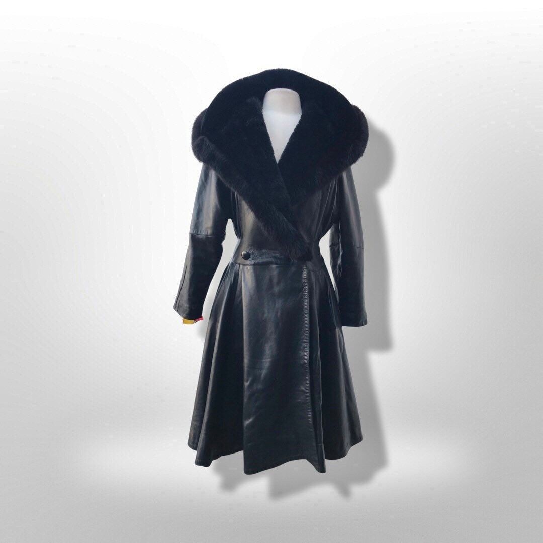 Vintage Black Lamb Leather Princess Coat Couture Made in France Mass ...