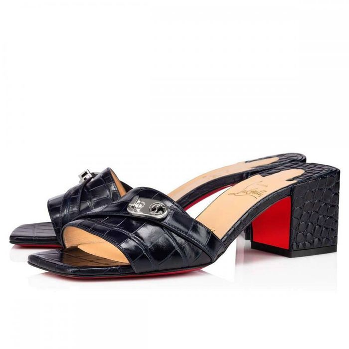 Christian Louboutin Christian Louboutin Lock Art Blue Croc Block Heel ...