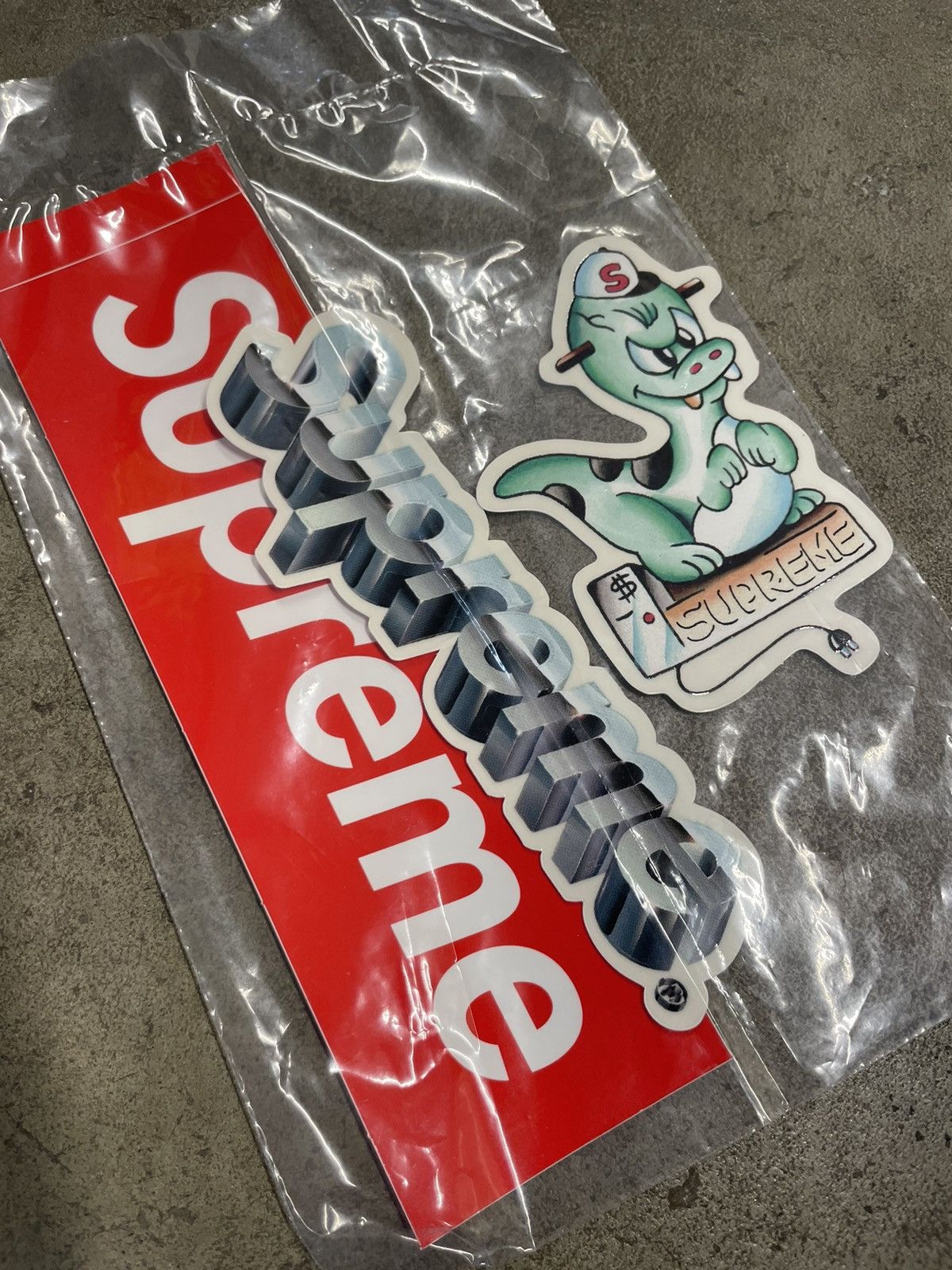 Stickers × Supreme Supreme Box Logo, Chrome Logo & Dinosaur Sticker ...