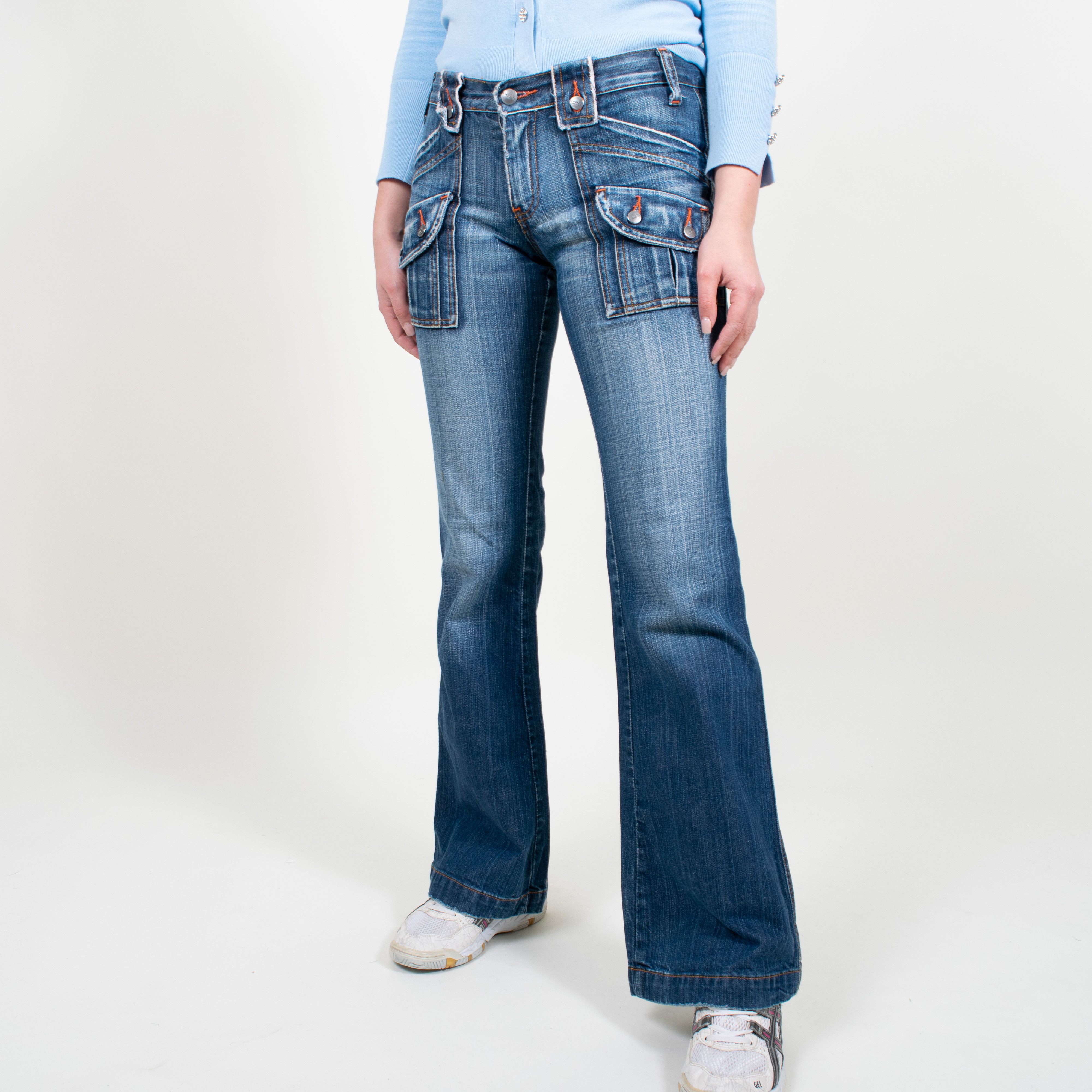 Vintage Kaporal 5 Logo Patch Vintage Faded Flared Blue Jeans | Grailed