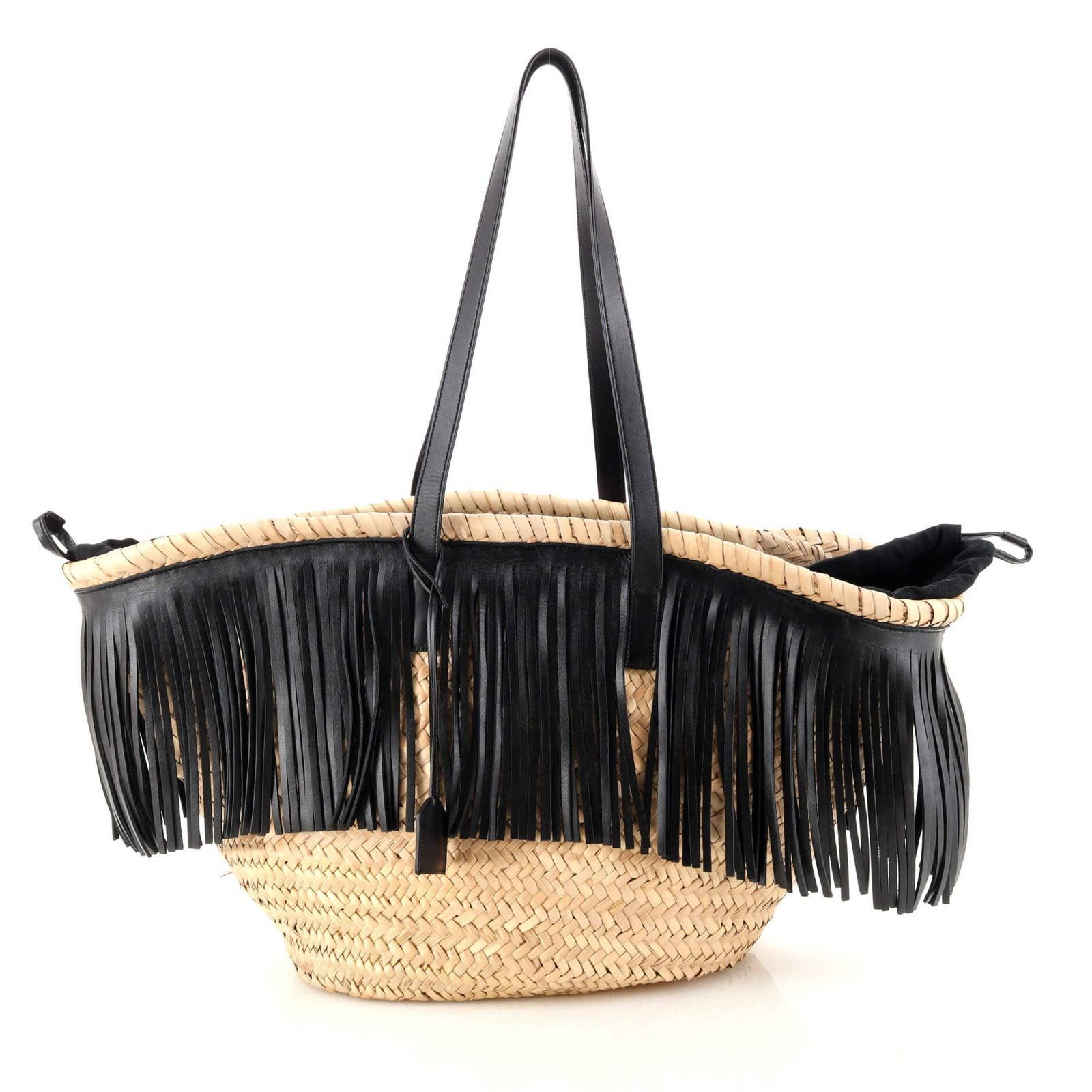 Saint Laurent Paris Panier Basket Fringe Shopper Woven Raffia with ...