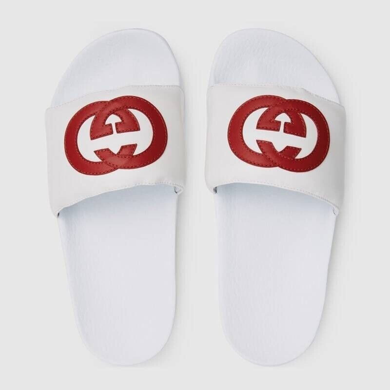 Gucci Gucci Pursuit Slides White Red Nappa Leather Slide Sandal | Grailed