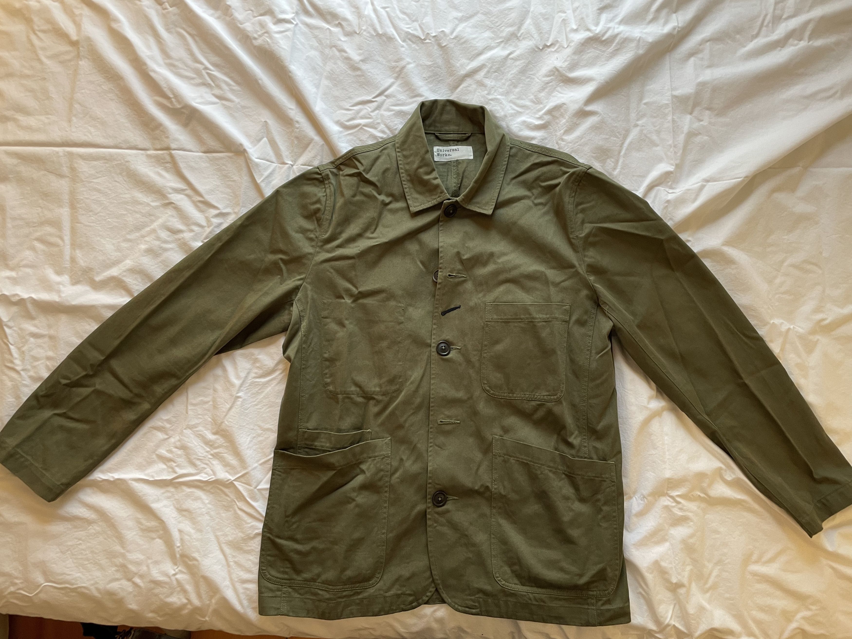 Universal Works Universal Works Bakers Jacket In Light Olive Twill ...