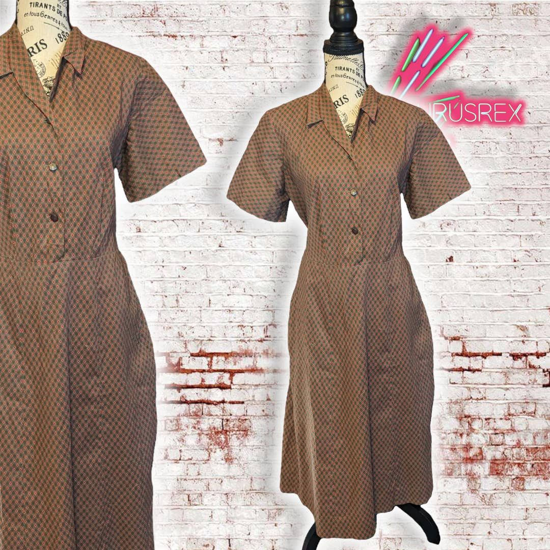 Vintage Vintage 1950's Pinup Twee Geometric Pattern Midi Dress, XL ...