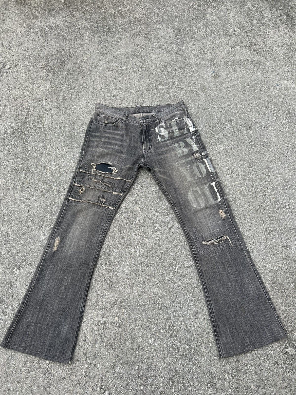Distressed Denim Vintage EDGE RUPERT Japan Rips Patchwork Denim Flare ...