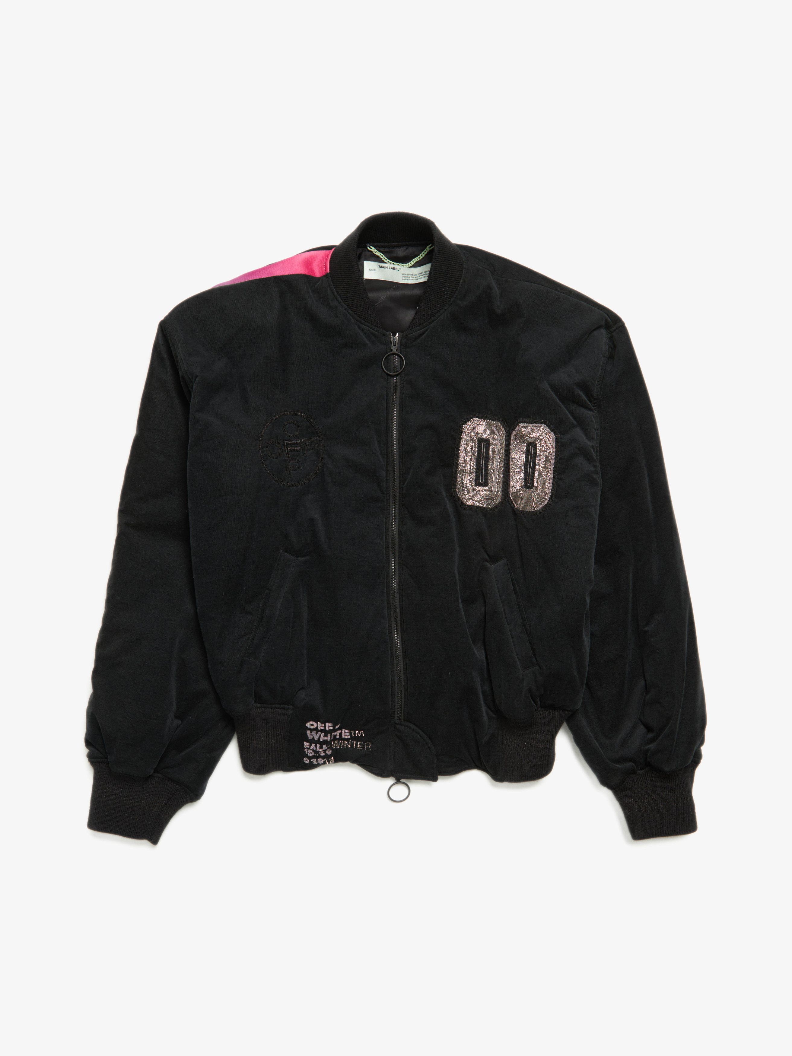 Off-White Black Padded Embossed Souvenir Cotton Blend Bomber Jacket ...