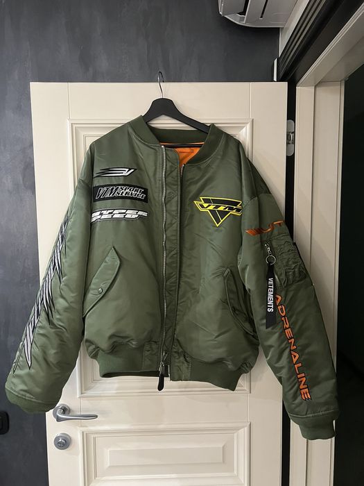 Vetements Vetements x Alpha Industries Racing Logo Bomber | Grailed