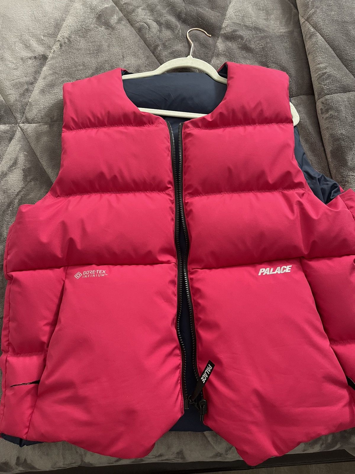 Palace Palace Gore-Tex Infinium Reverso Down Vest ‘Pink/Navy’ | Grailed