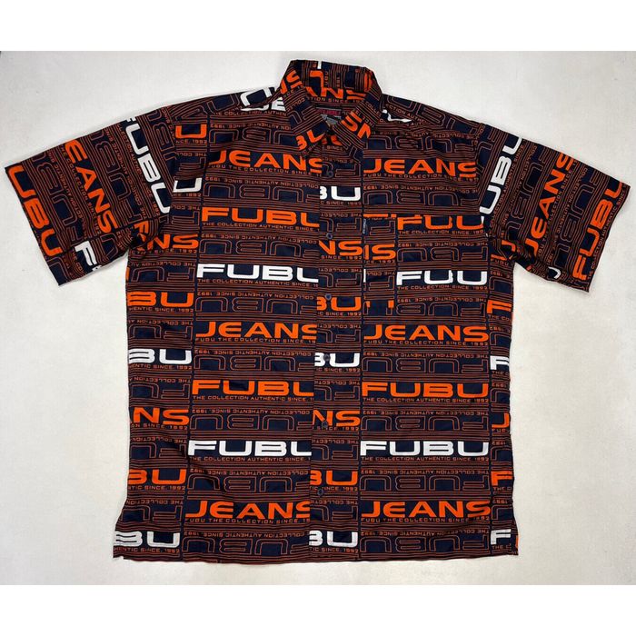 Fubu VINTAGE FUBU Jeans The Collection All Over Print Shirt Men XL Rap Hip Hop 90s | Grailed