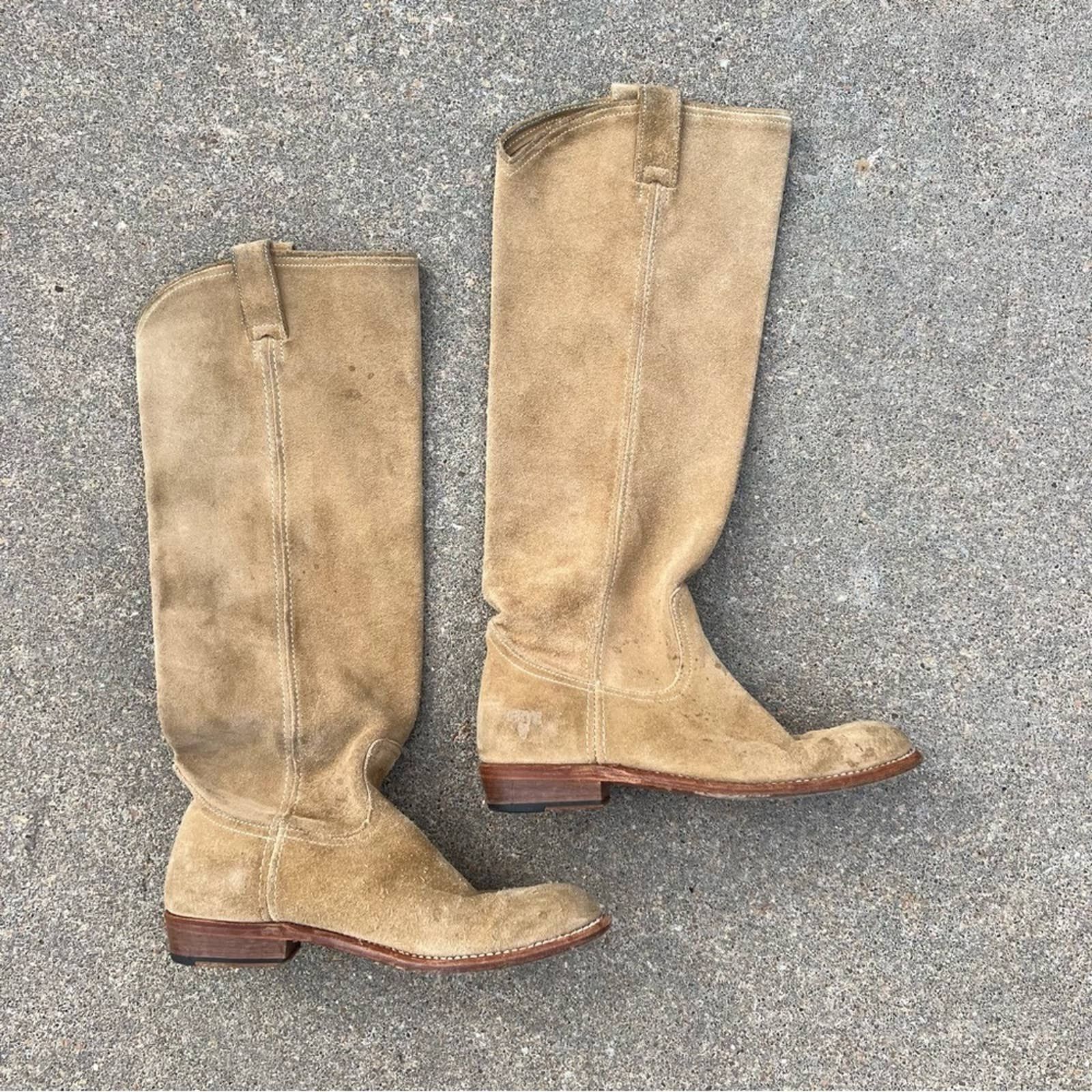Frye Frye Dorado tan suede leather knee high slouchy riding boots | Grailed