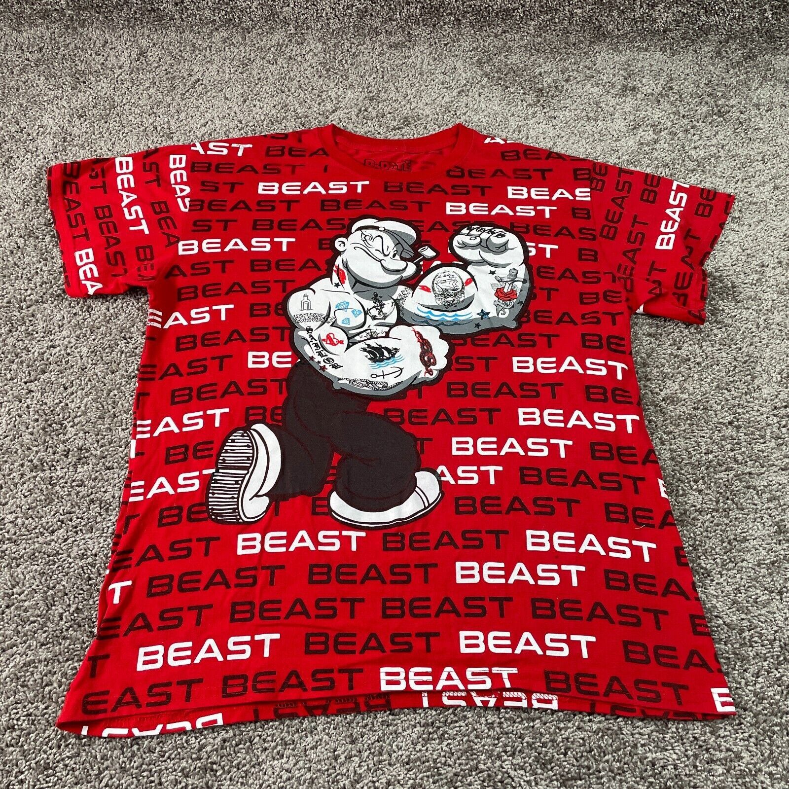 Vintage Popeye Shirt Mens Extra Large Red Beast All Over Print Wimpy ...