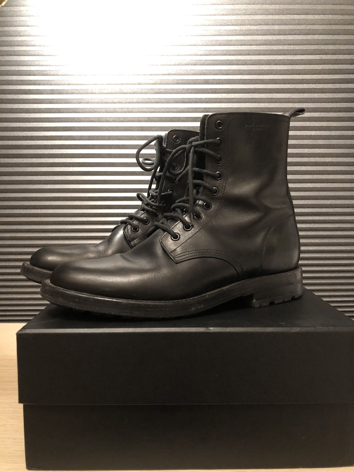 Saint Laurent Paris SLP Ranger Combat Black Leather Lace Up Boots Boot ...