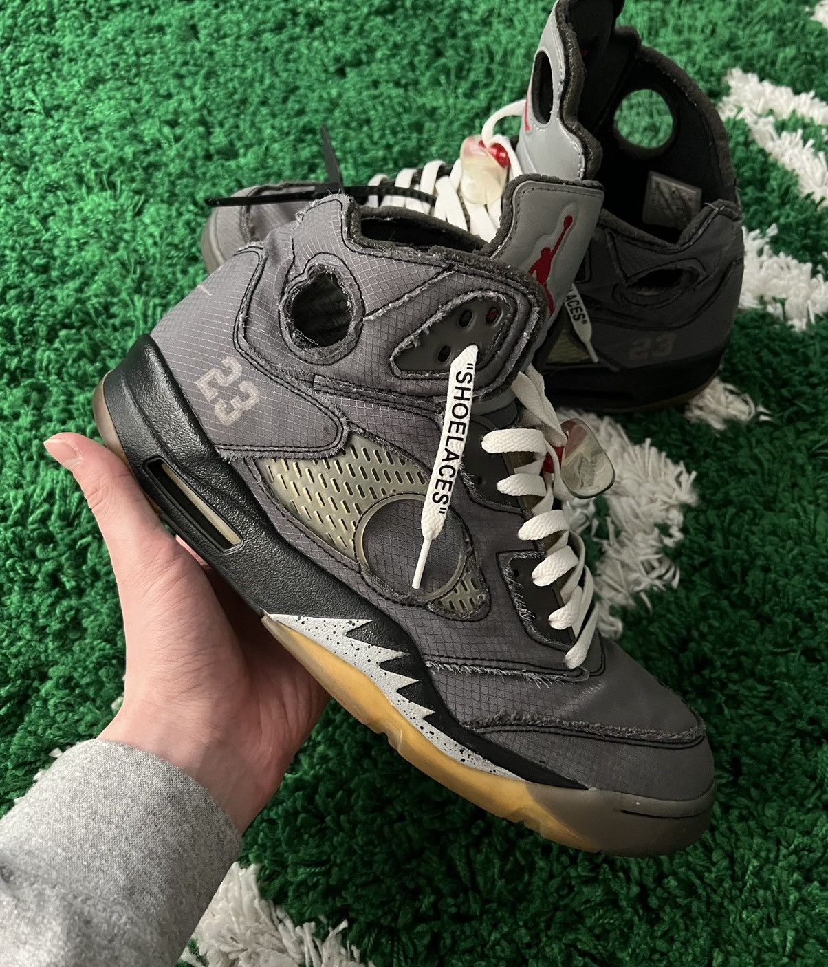 Jordan Brand × Off-White Off White Jordan 5 Muslin Black Grey | Grailed