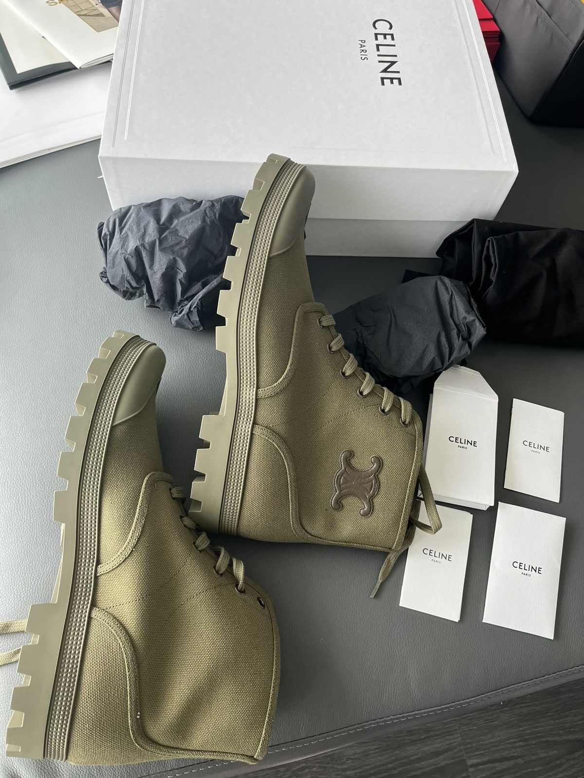 Celine × Hedi Slimane Super Runway Celine Hedi Army Green Combat Boots ...