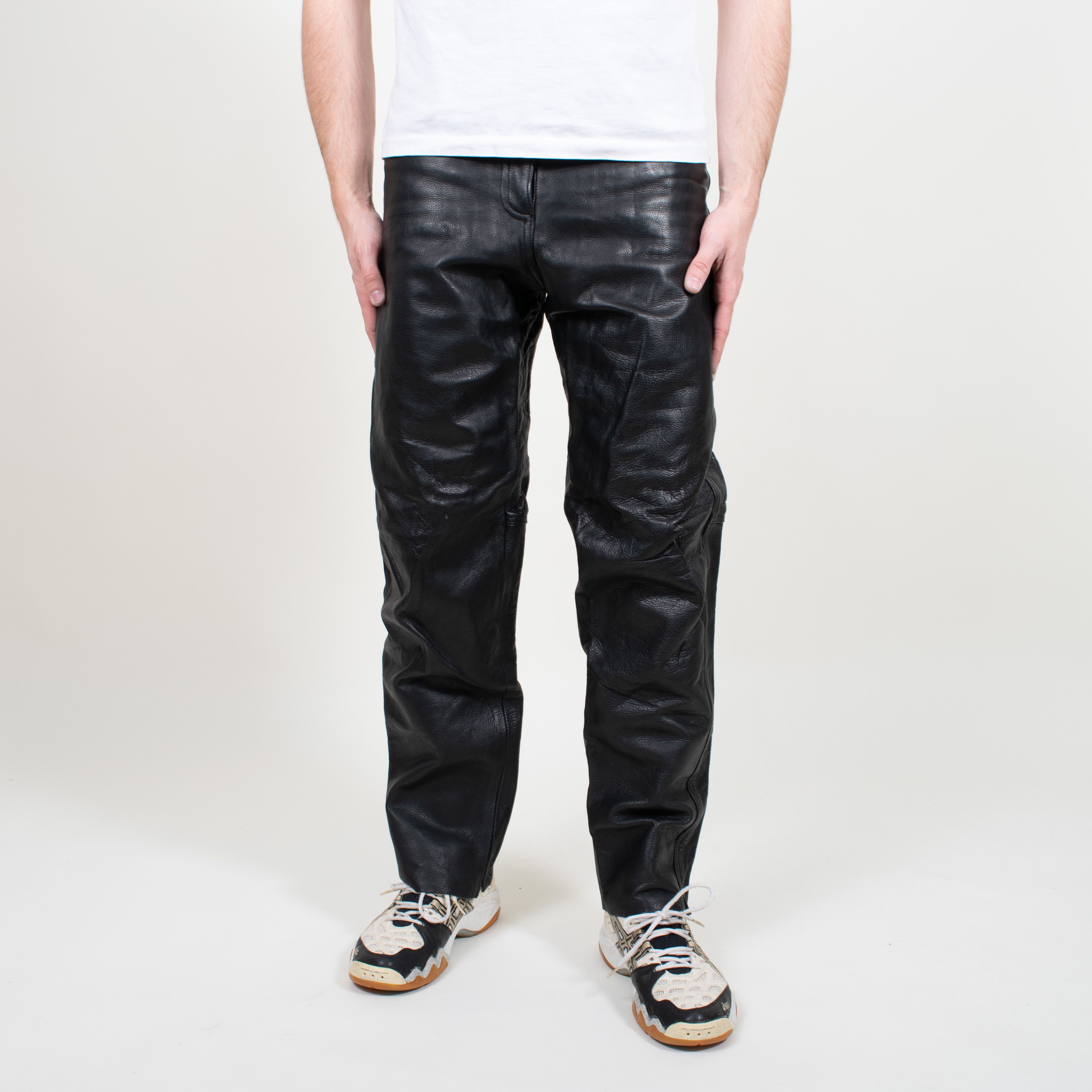 Vintage Richa Logo Patch Straight Fit Black Genuine Leather Pants | Grailed