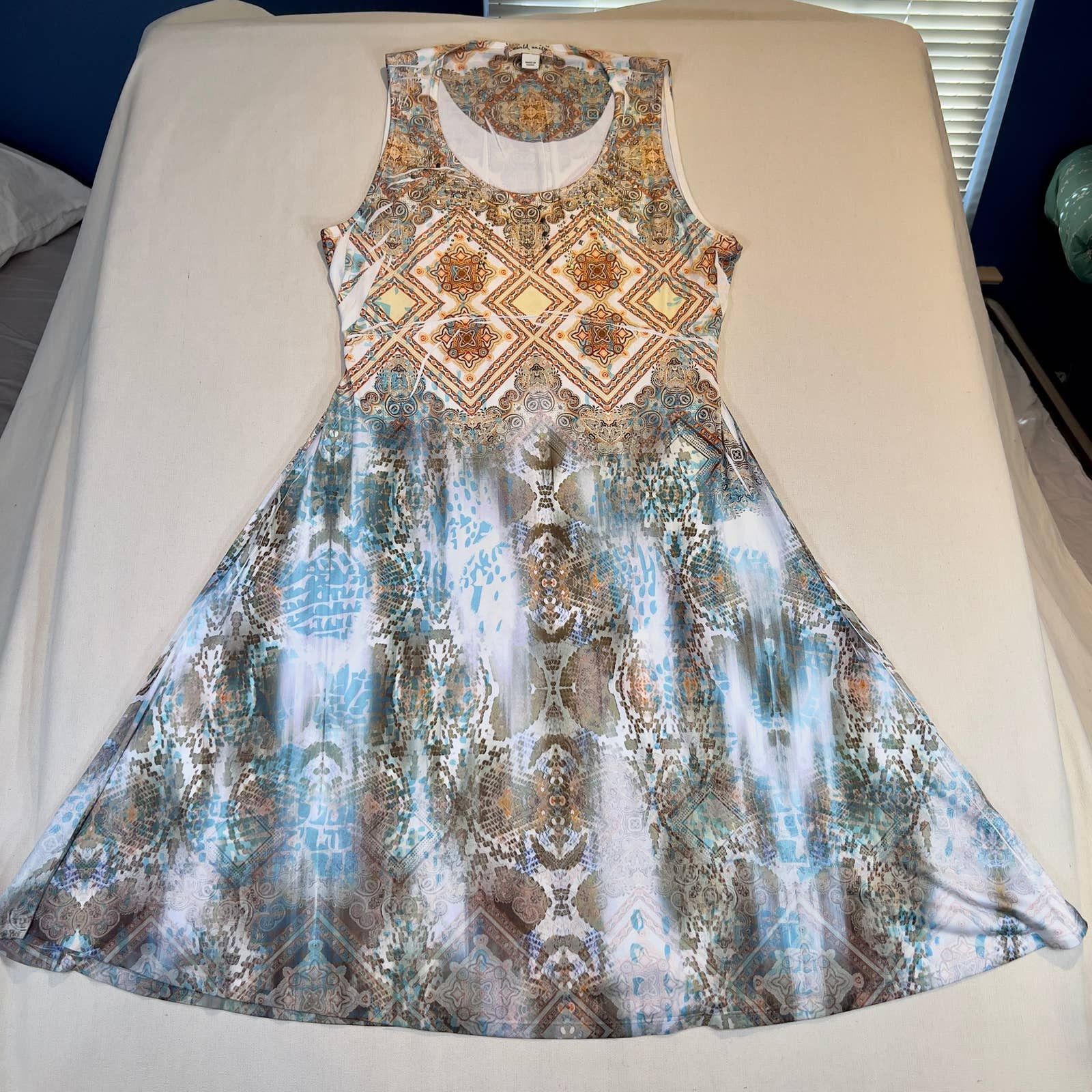 1 World Unity Sleeveless Scoop Neck BOHO Print Mini Dress | Grailed