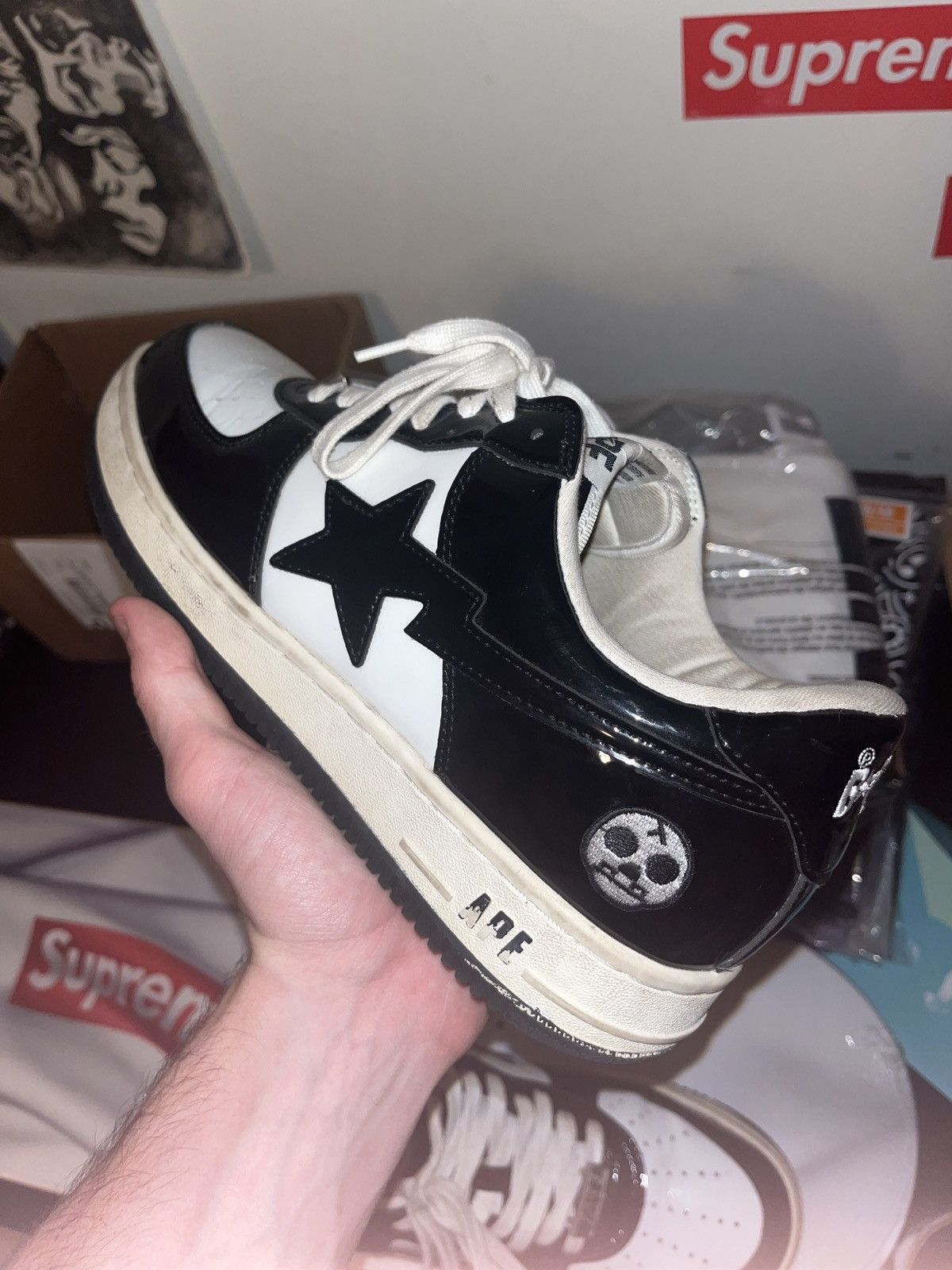 Japanese Brand × Streetwear Rare Bapestas Low black and white skull ...