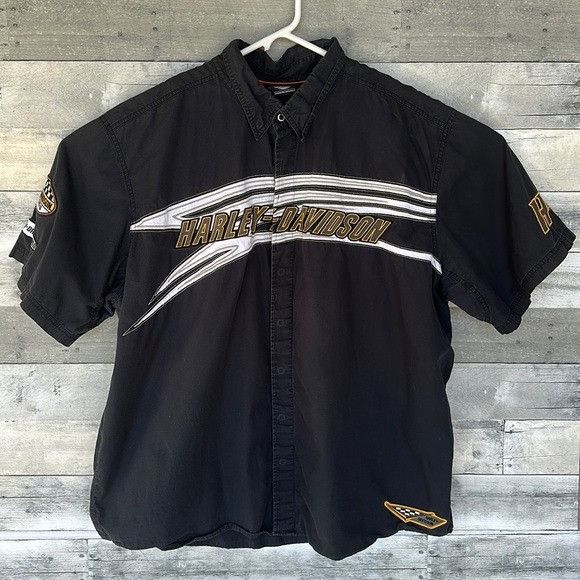 Harley Davidson HARLEY-DAVIDSON BLACK PATCHES SNAP UP BUTTON DOWN MENS ...