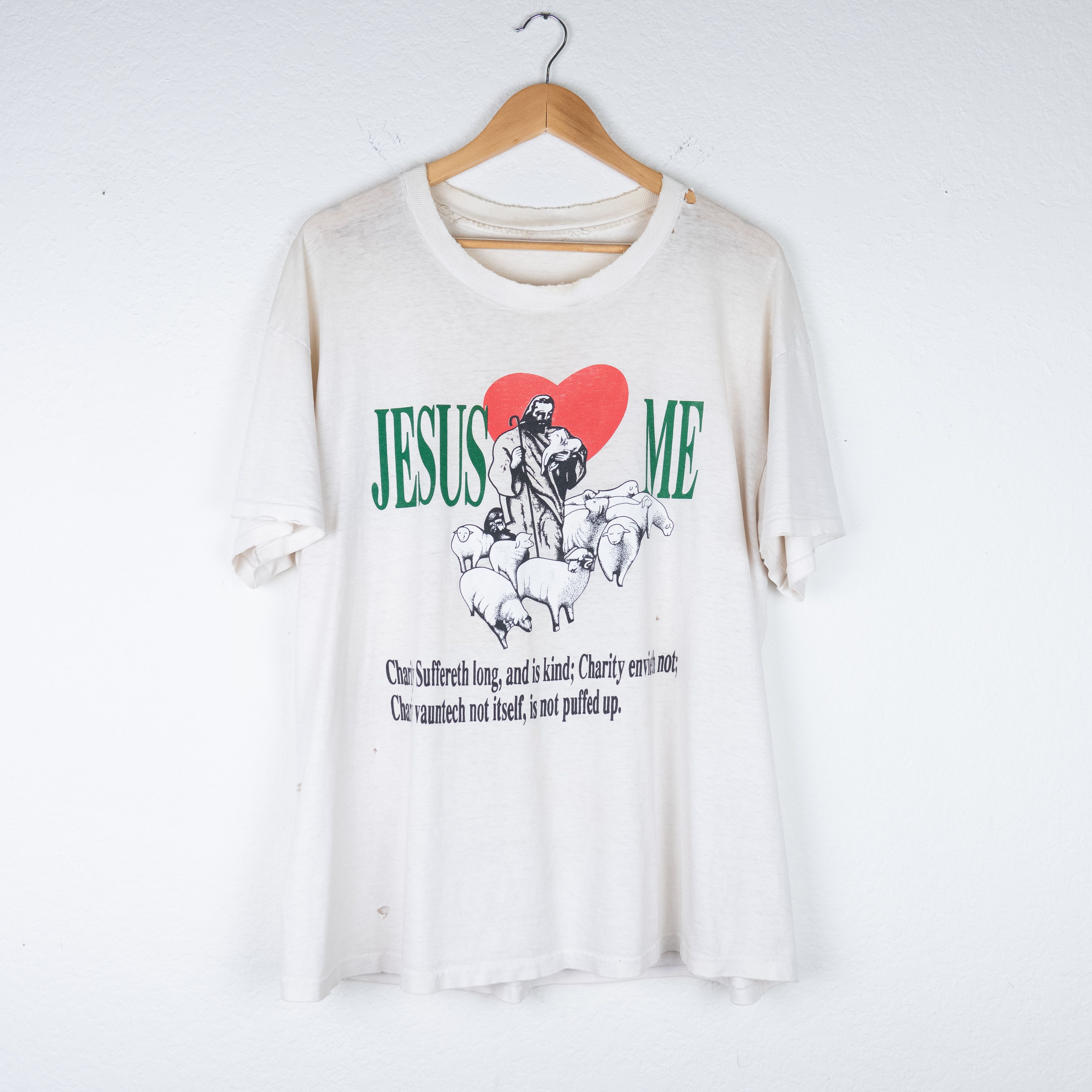 Vintage VINTAGE THRASHED JESUS T SHIRT JESUS LOVES ME | Grailed