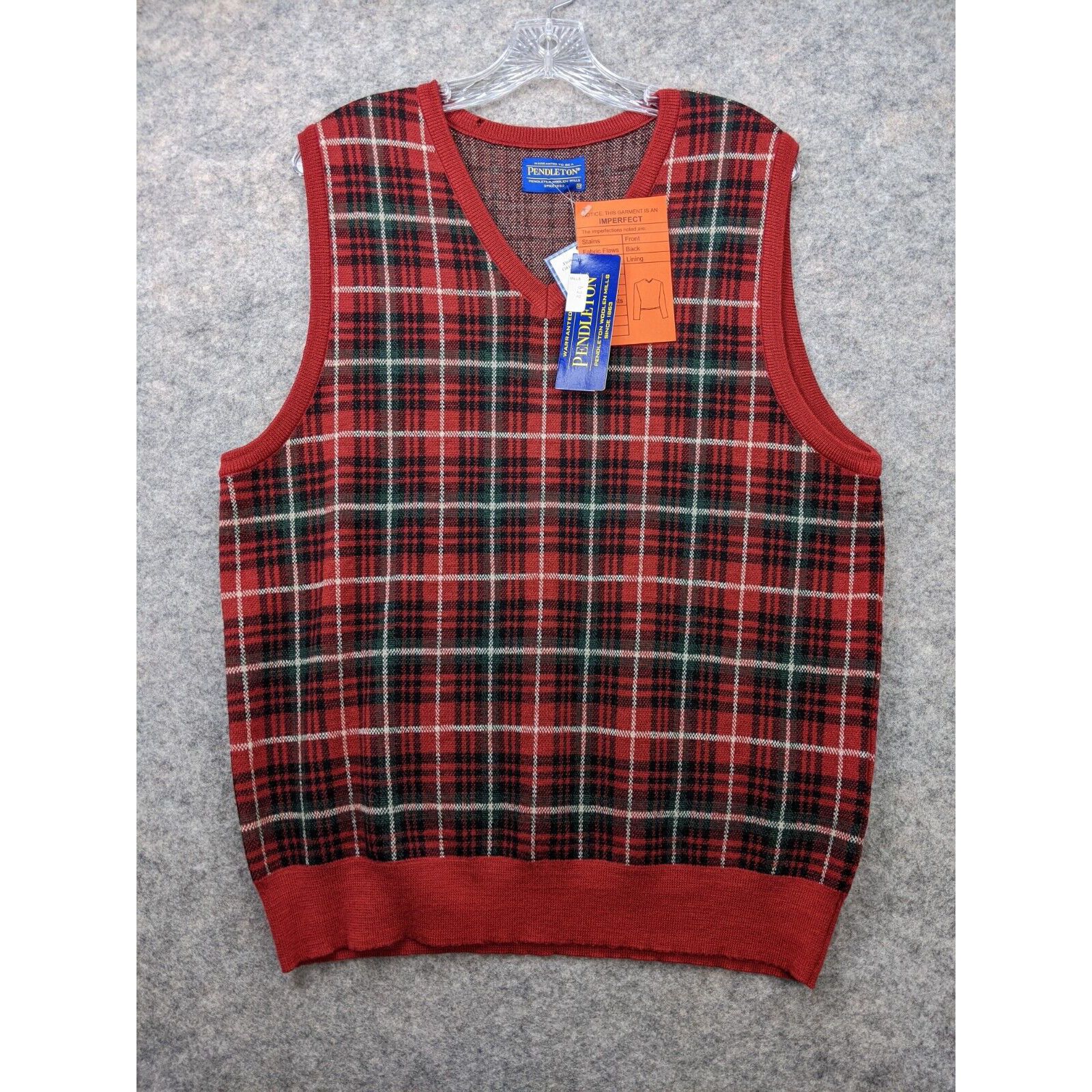 Pendleton Pendelton Vintage Sweater Vest Mens Medium Red Tartan Plaid ...