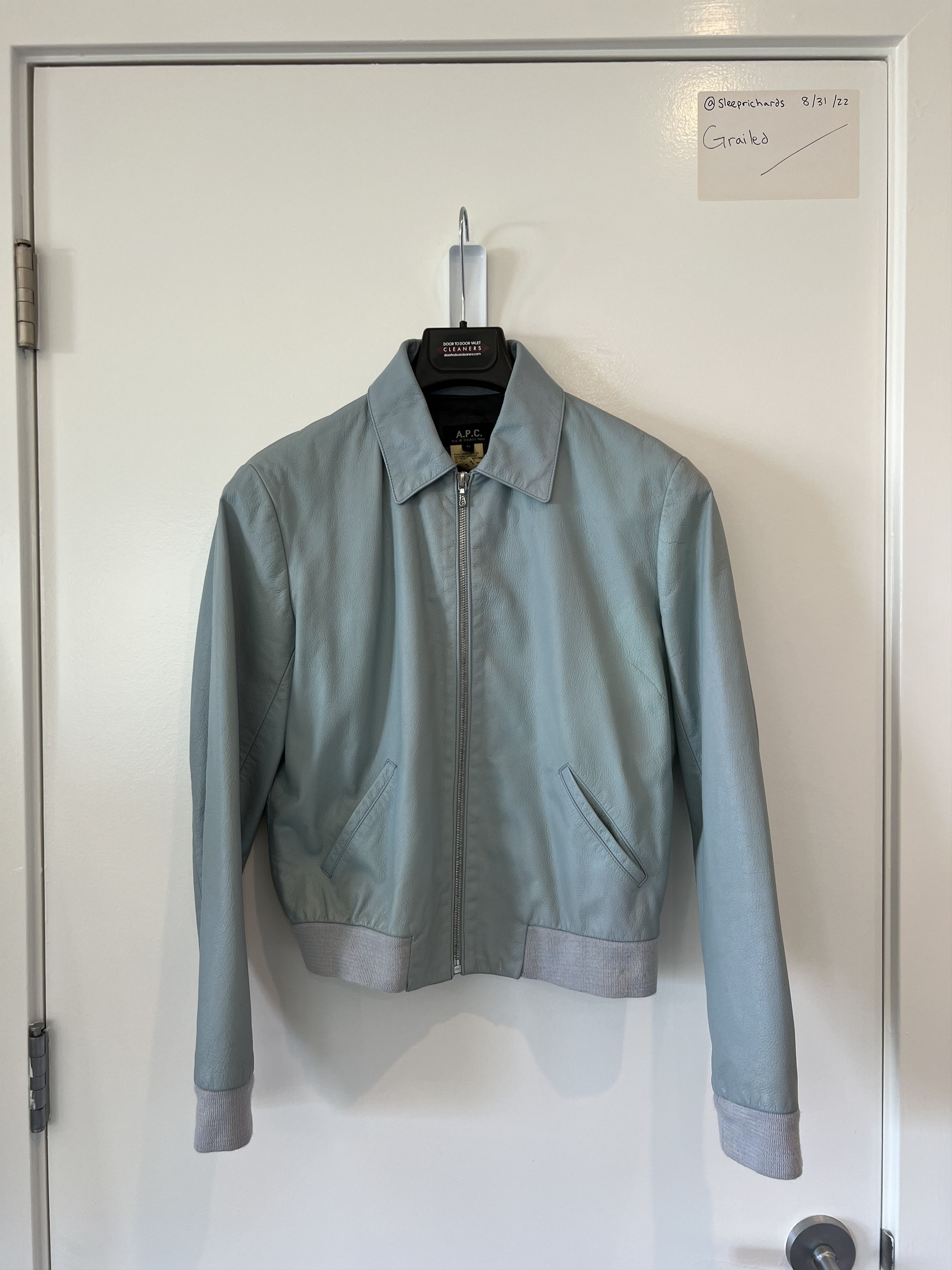 A.P.C. APC Light Blue Leather Jacket | Grailed