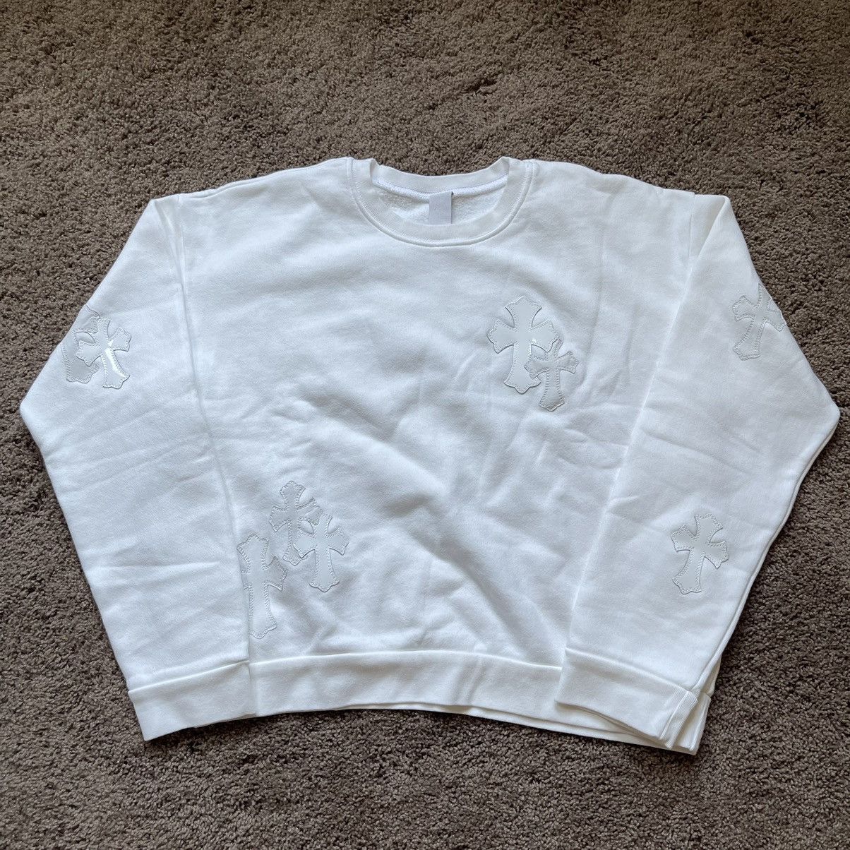 Chrome Hearts Chrome Hearts White Multi Leather Cross Crewneck | Grailed