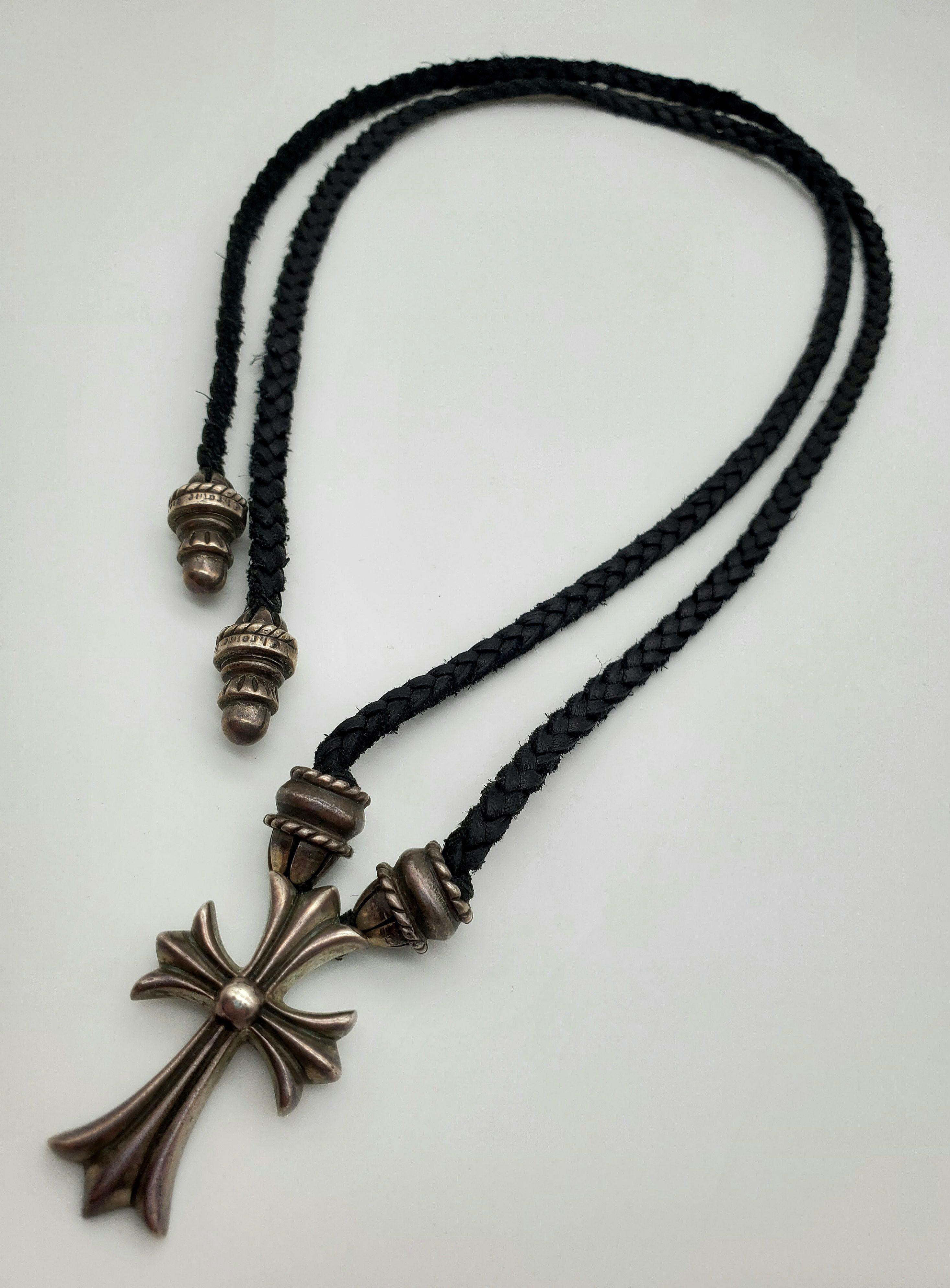 Chrome Hearts Chrome Hearts Crimp Gothic Cross braided leather necklace ...