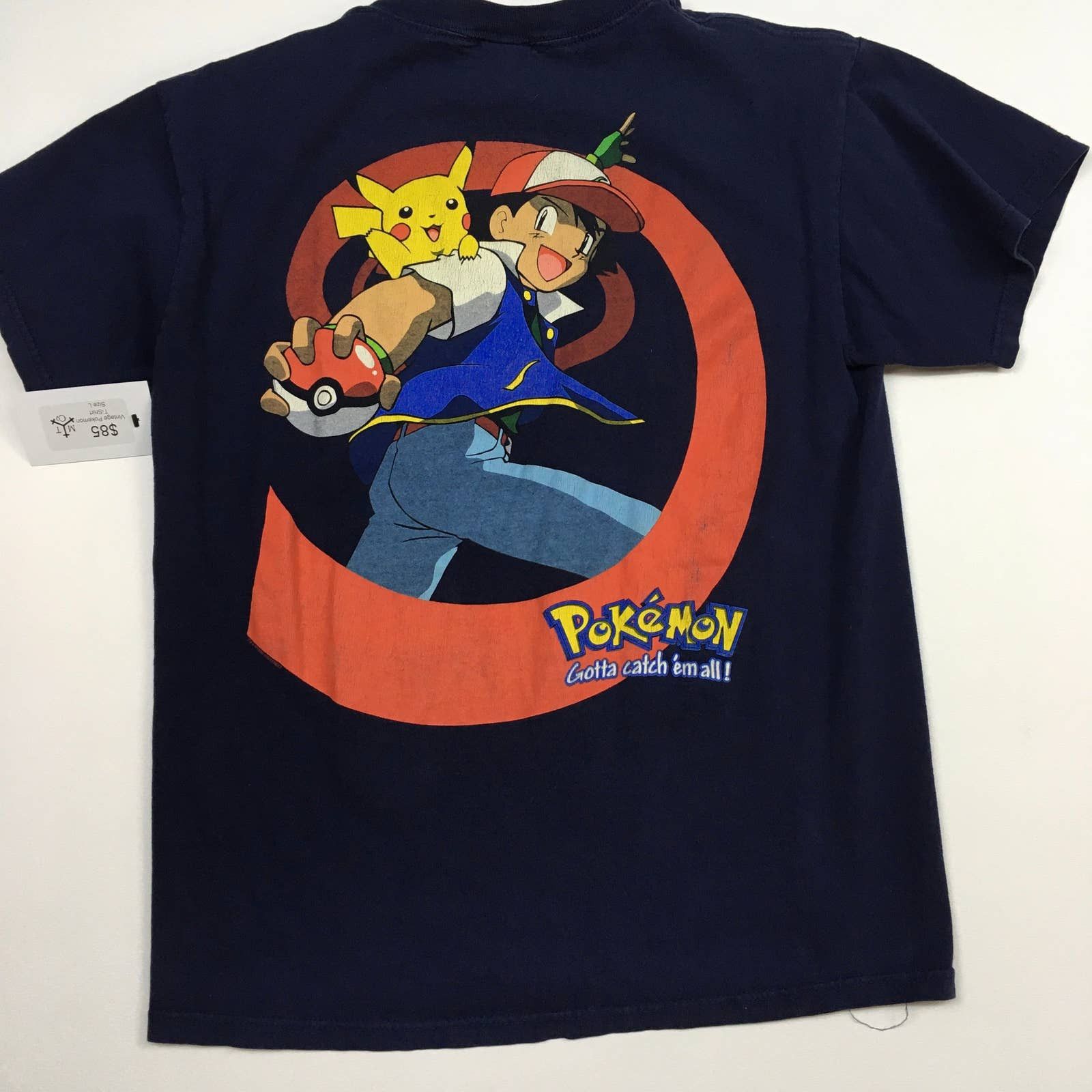Pokemon Vintage 90s Pokemon Ash and Pikachu T-Shirt Navy Blue Large ...