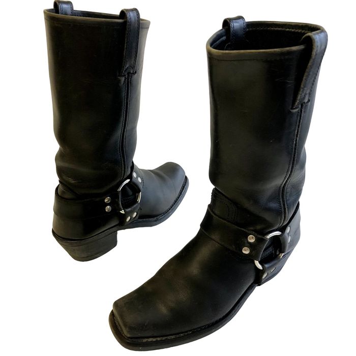 Frye Vtg Frye USA Black DISTRESSED Leather Motorcycle Biker Boots | Grailed