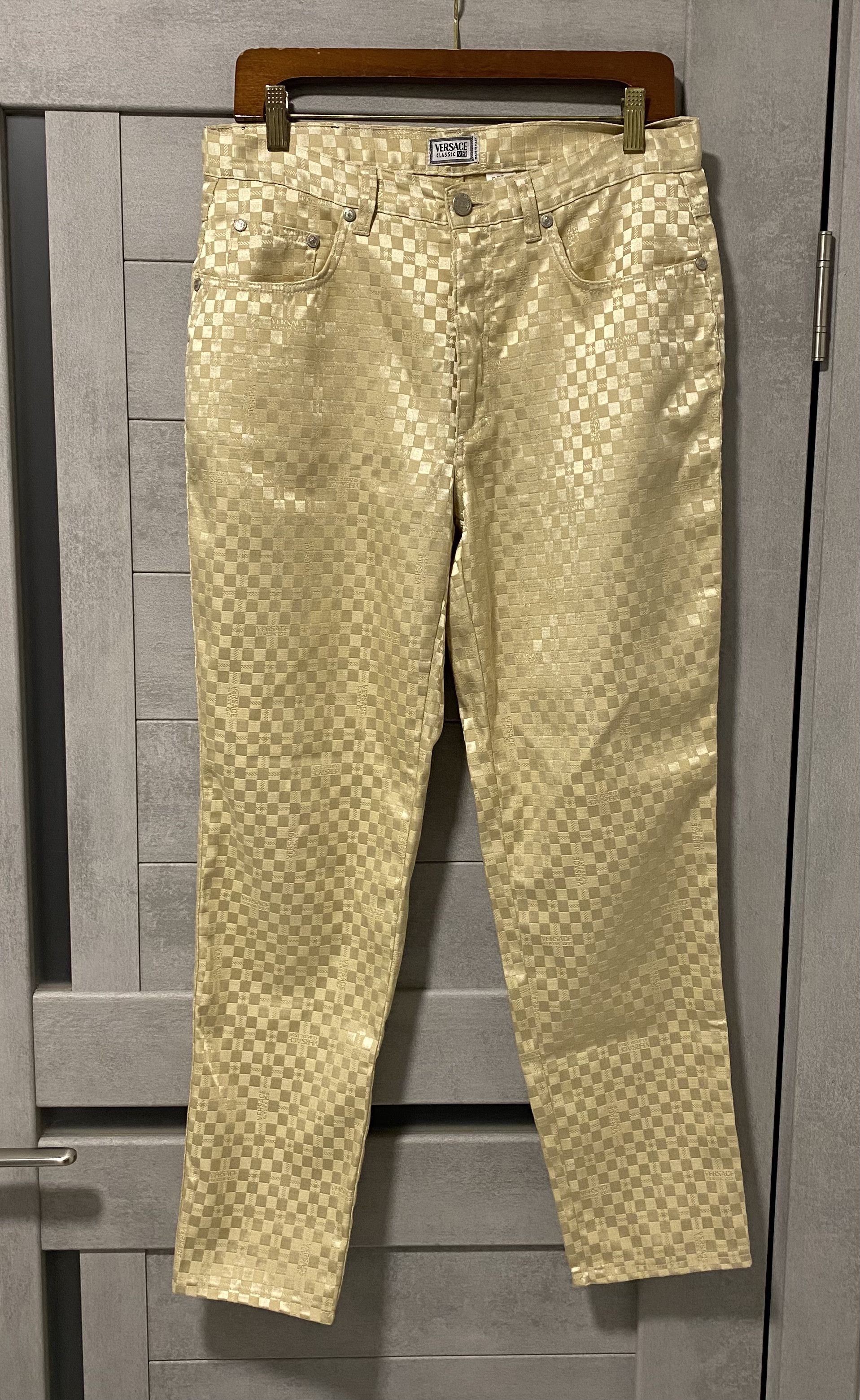 Vintage RARE 90’s VERSACE Gold checkered pants | Grailed
