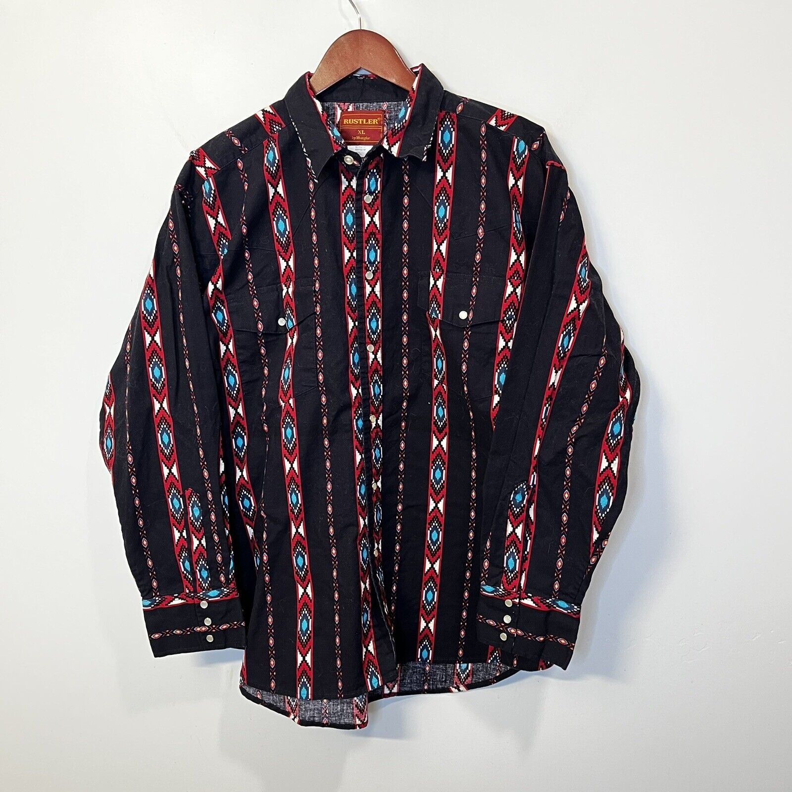 Rustler × Vintage VTG Rustler By Wrangler Mens XL Western Pearl Snap ...