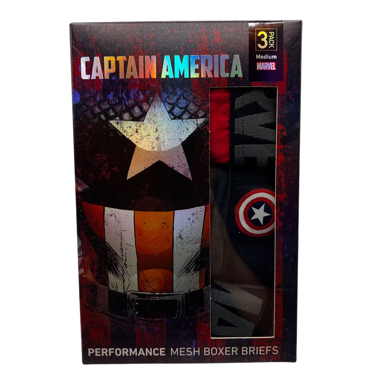 Marvel Comics Captain America Mesh Underwear Medium Boxer Briefs 3 Pack ...