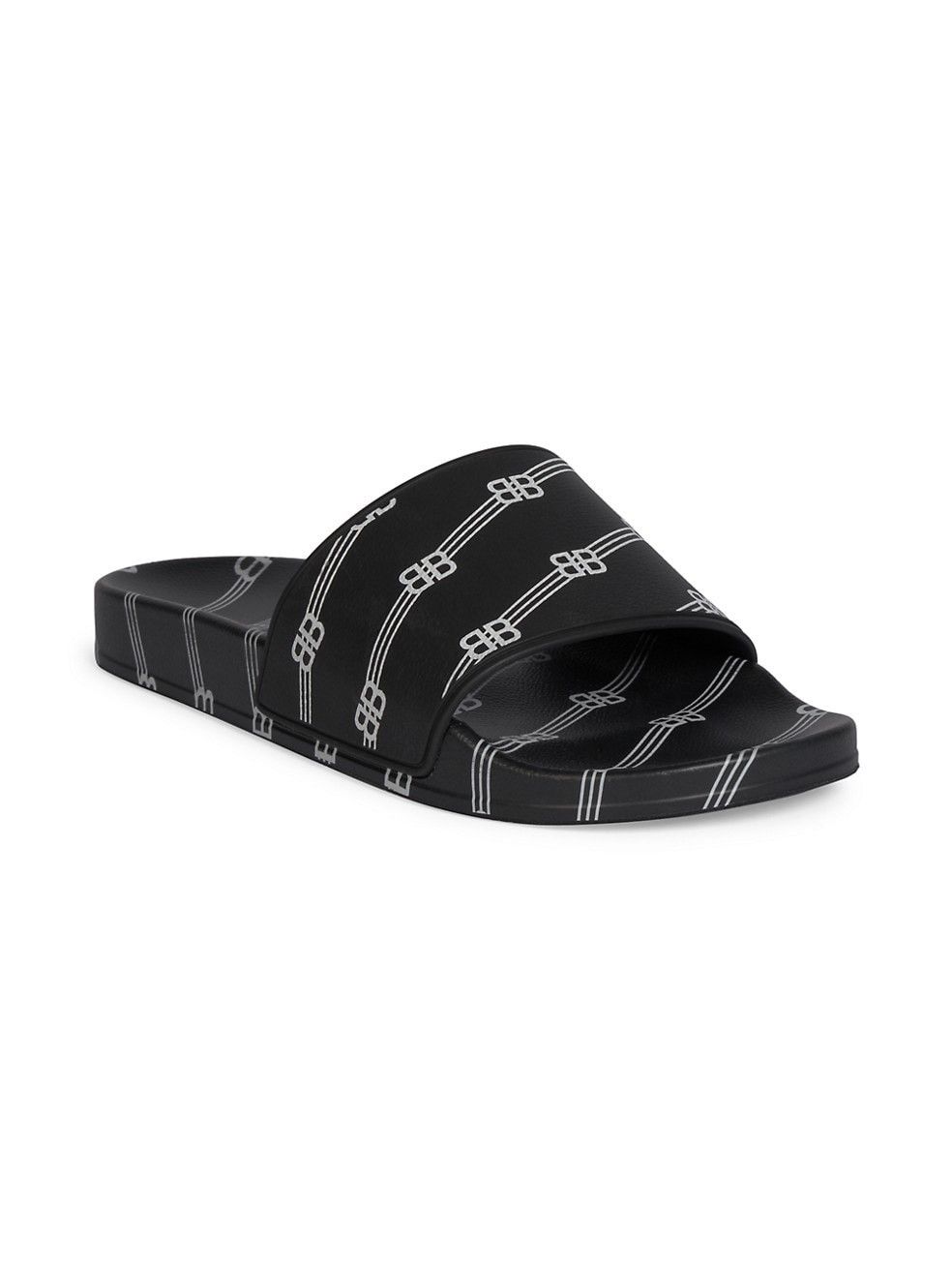 Balenciaga NEW sz40 BB Logo Allover Black Rubber Pool Slides Sandals ...