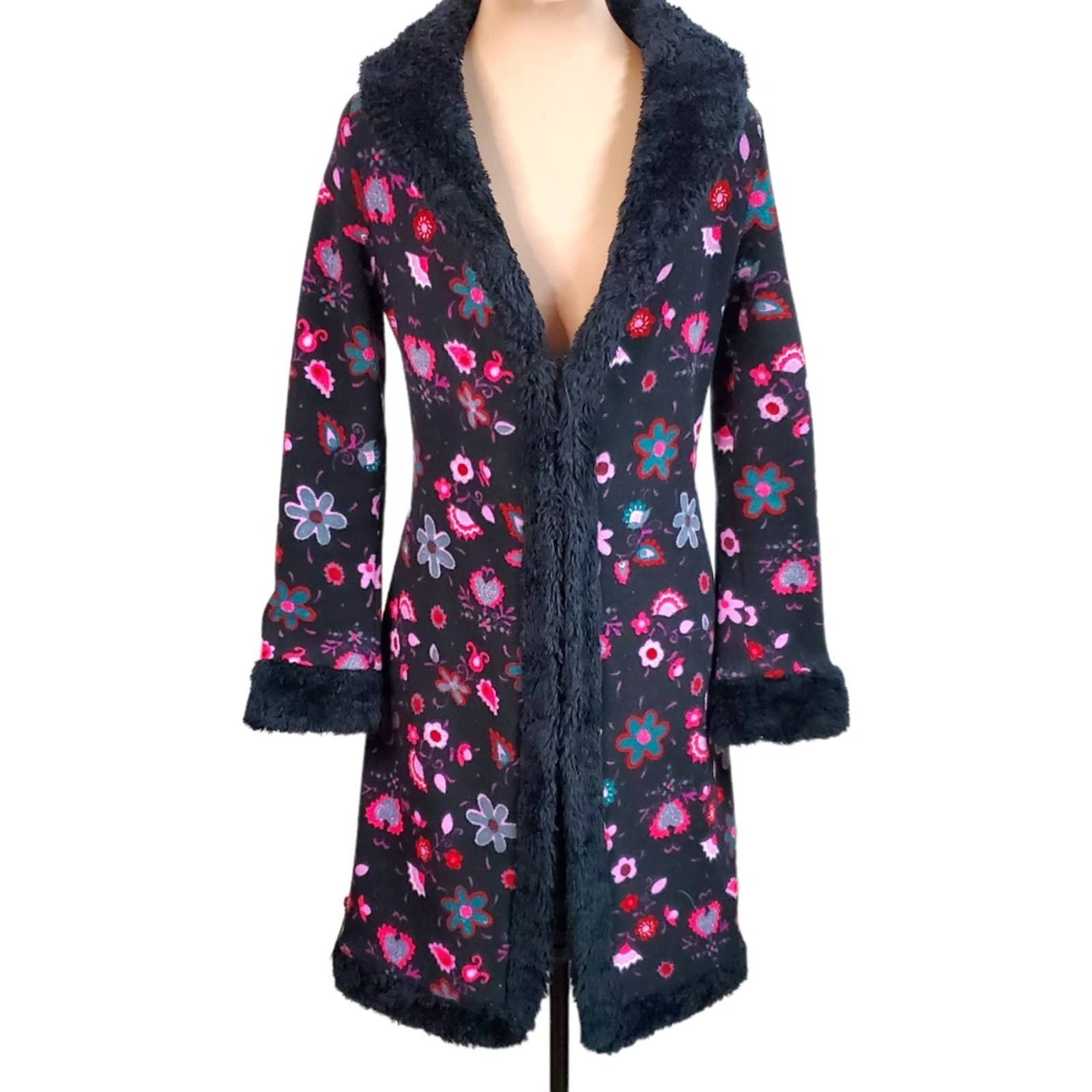 Betsey Johnson Vintage Betsey Johnson Faux Fur Floral Long Jacket ...