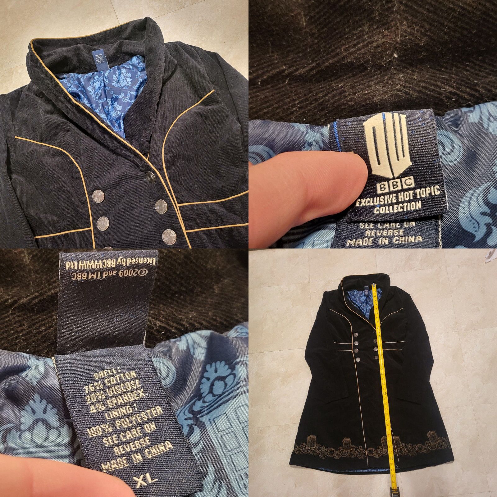 Vintage Hot Topic Dr Who BBC Womens XL Black Corduroy Tardis Military ...