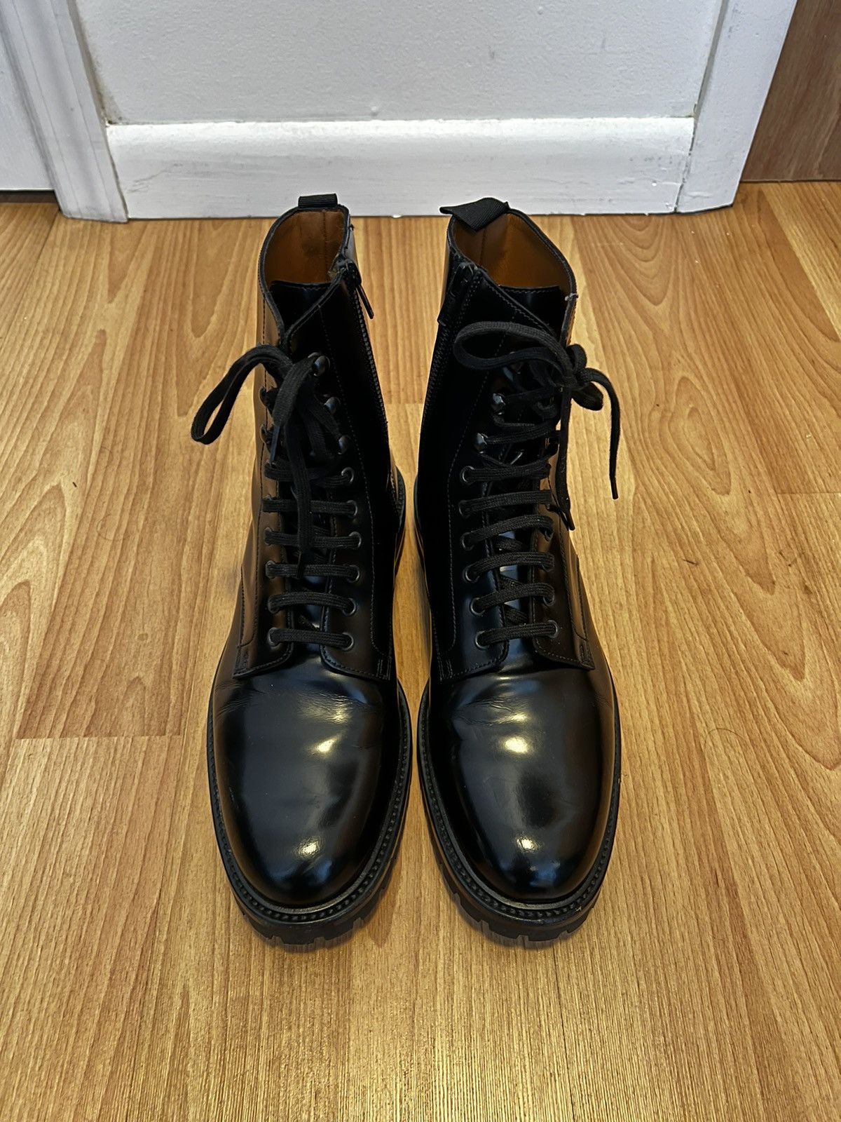 Common Projects Common Project Black Leather Combat Boots | Grailed