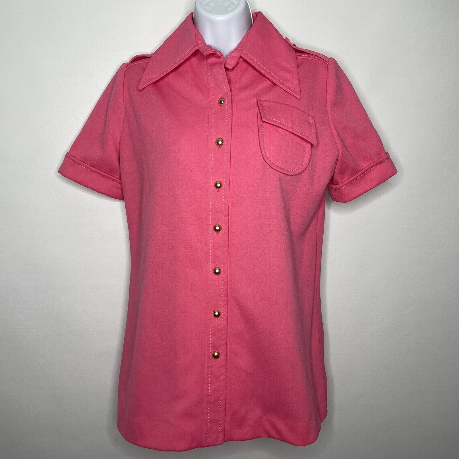 Vintage 70s Puccini Pink Poly Spread Collar Button Up Shirt Top | Grailed