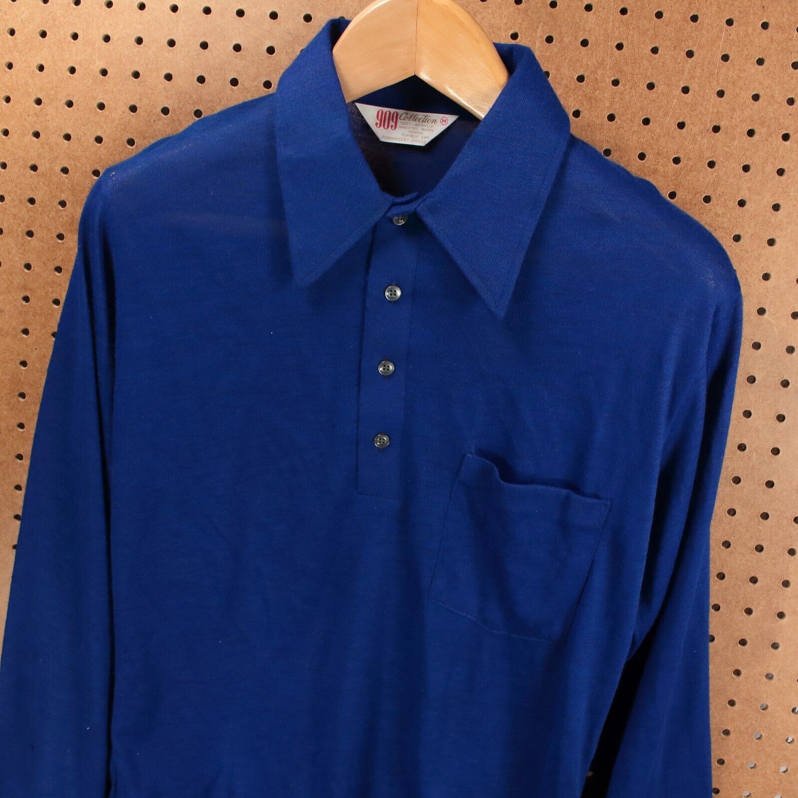 Vintage vtg 70s 80s 909 Collection polo shirt MEDIUM sheer disco dagger ...