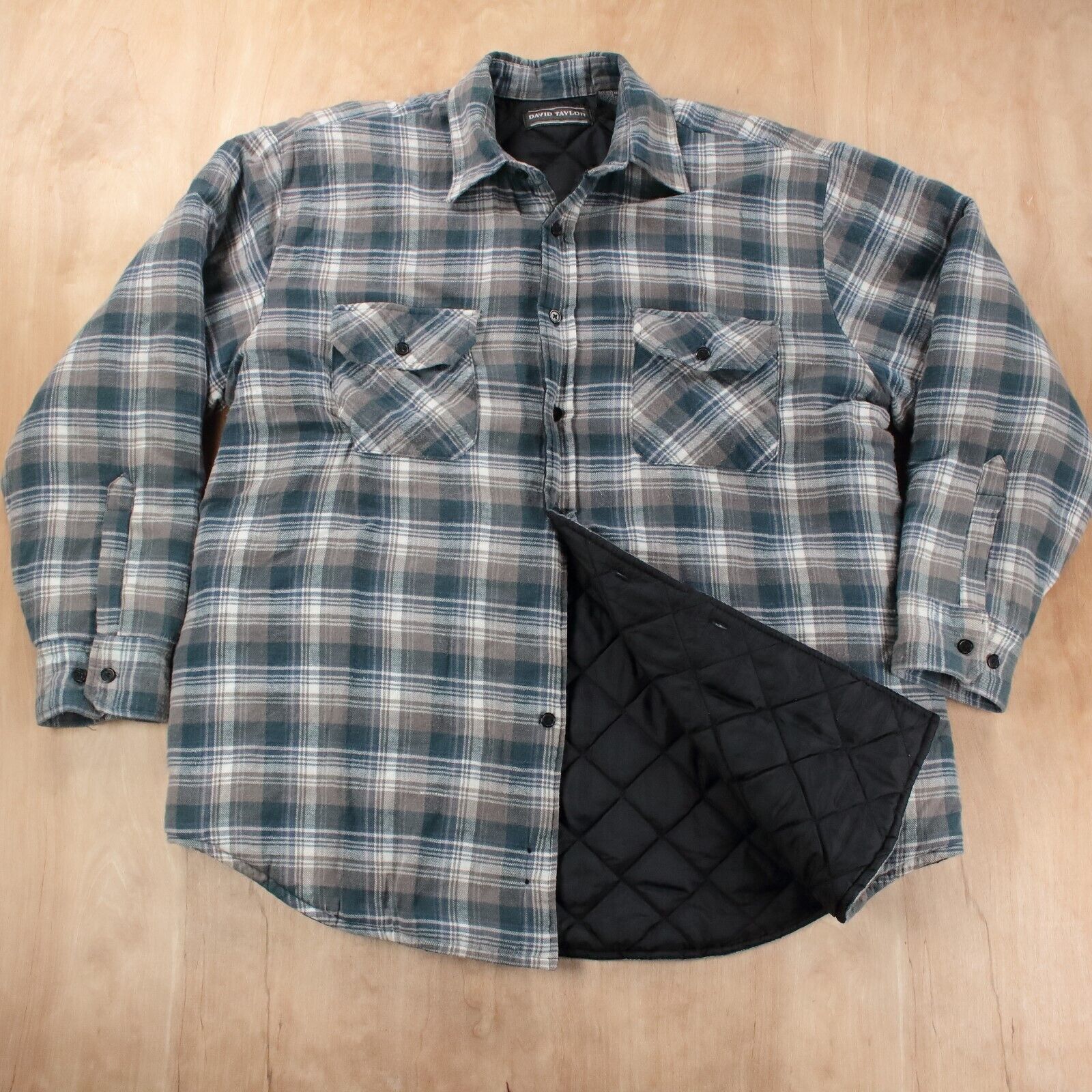 Vintage vtg David Taylor quilt lined plaid flannel work camp shirt XL ...
