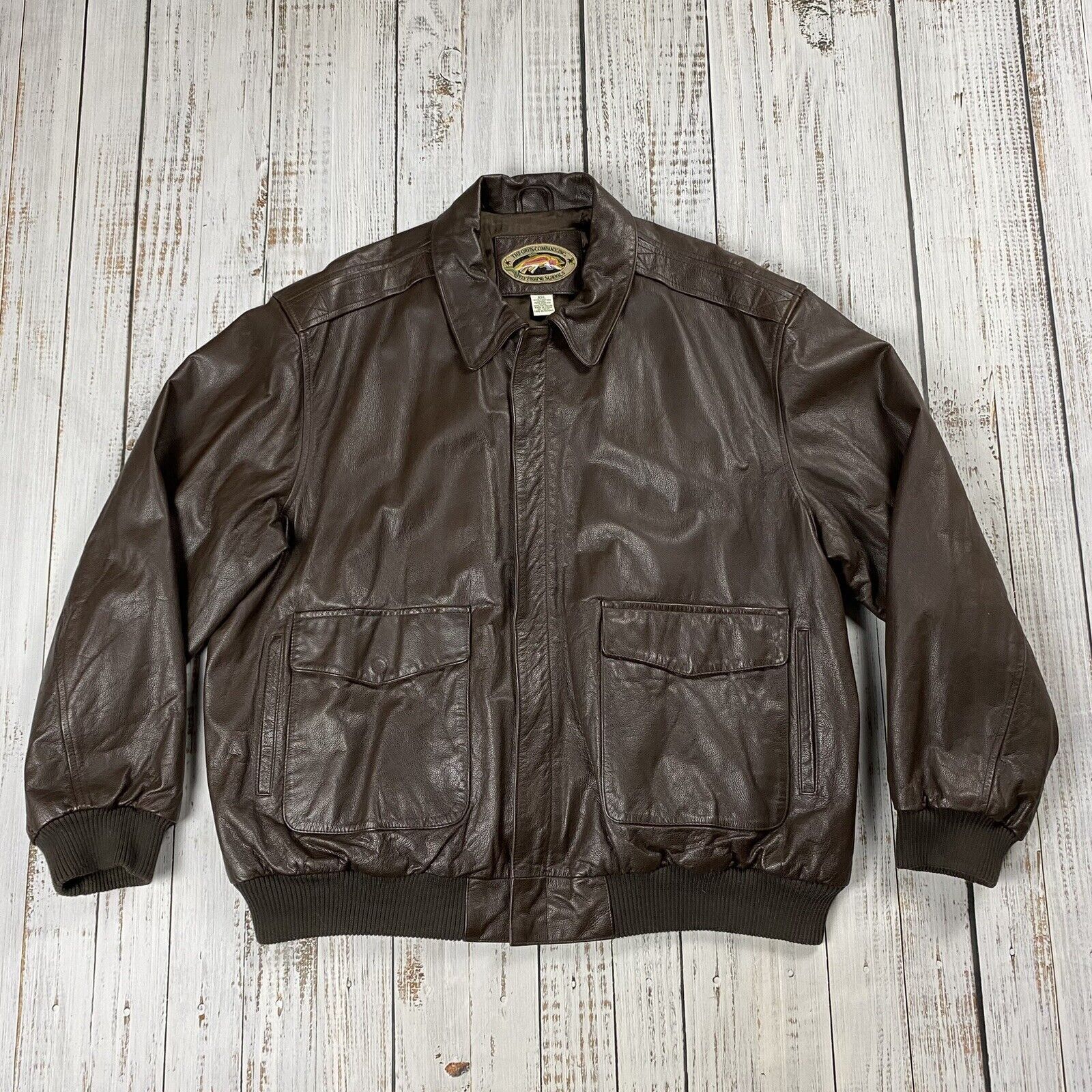 Orvis VTG ORVIS TOBACCO BROWN BOMBER GENUINE LEATHER AVIATION JACKET ...