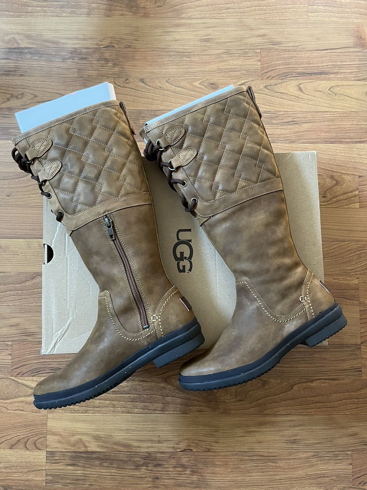 Ugg UGG Elsa Deco Quilt Chestnut Waterproof Leather Boots | Grailed